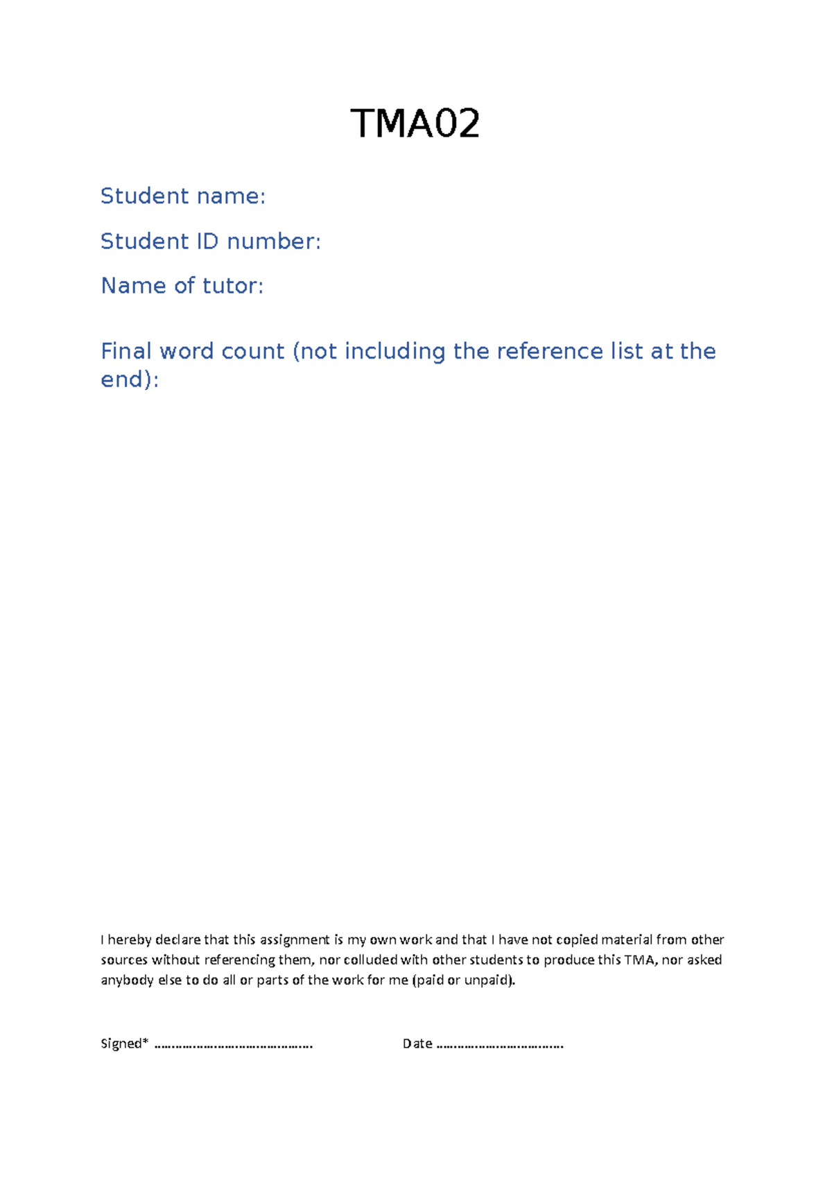 TMA02 23J Template 16.06.23 RR - TMA Student name: Student ID number ...