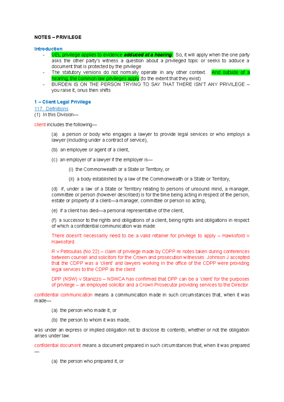 Notes - Privilege - NOTES – PRIVILEGE Introduction - UEL privilege ...