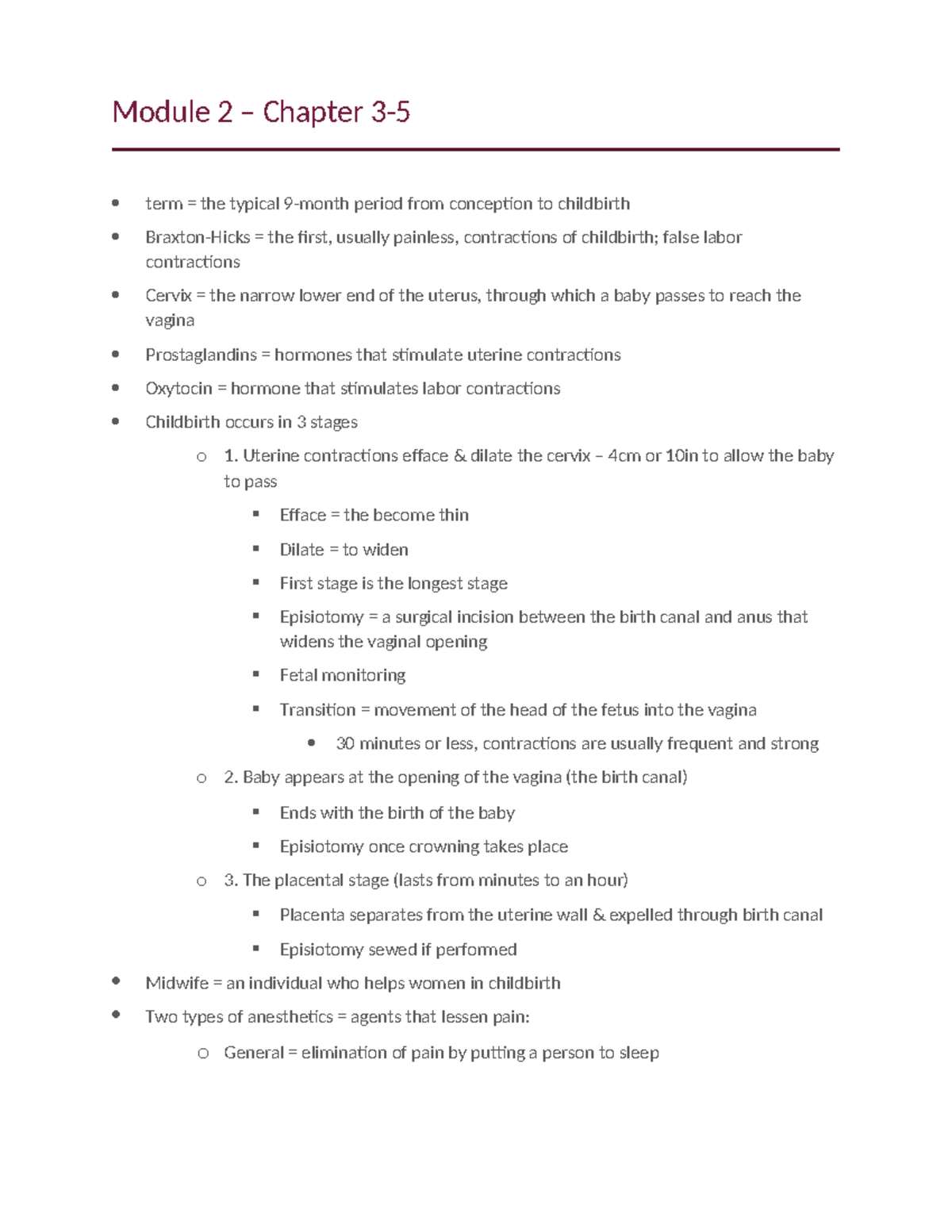 Module 2 Notes Psych - Module 2 – Chapter 3- term = the typical 9-month ...