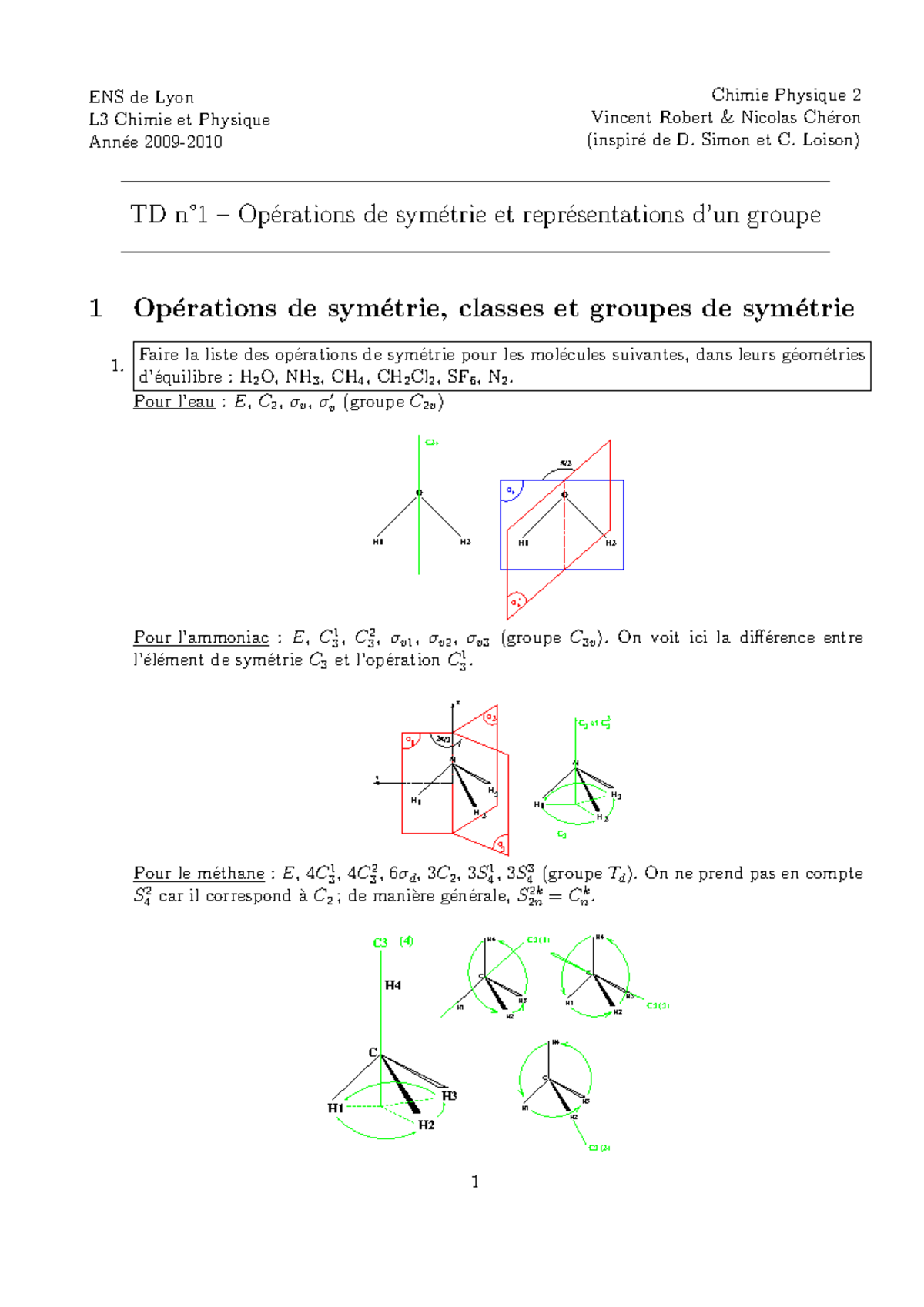 L3-Theorie Groupes TD1-Corrige - ENS de Lyon L3 Chimie et Physique Ann ́ee 2009- Chimie Physique ...