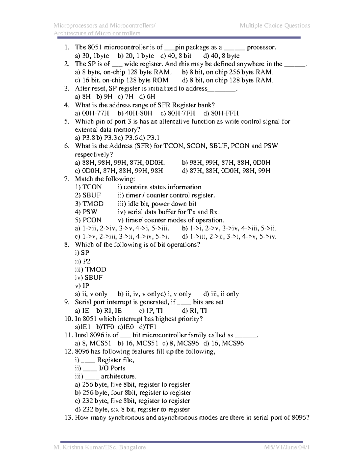 Mcqmod 5 - mcq - Microprocessors and Microcontrollers/ Multiple Choice Questions Architecture of ...