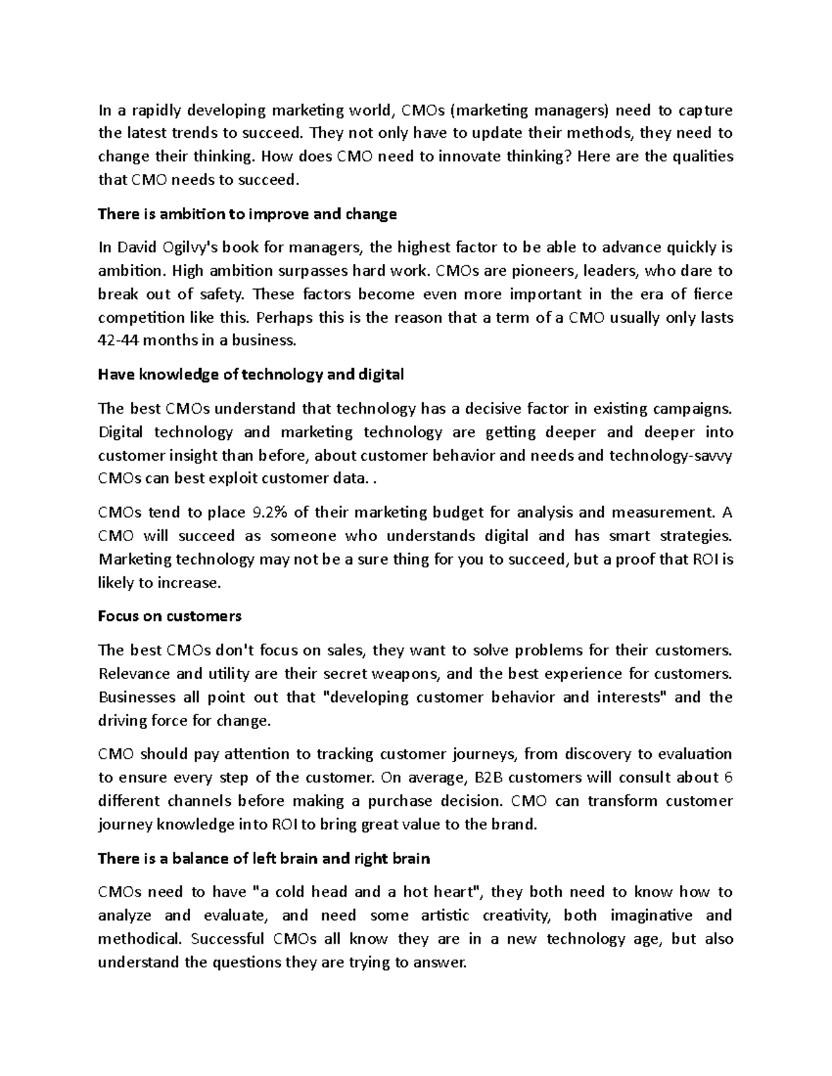 Qualities of a modern CMO - In a rapidly developing marketing world ...