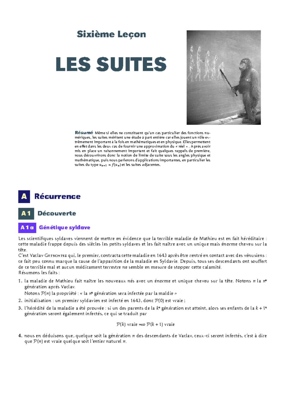 Suites - Sixième Leçon LES SUITES Résumé Même si elles ne constituent ...