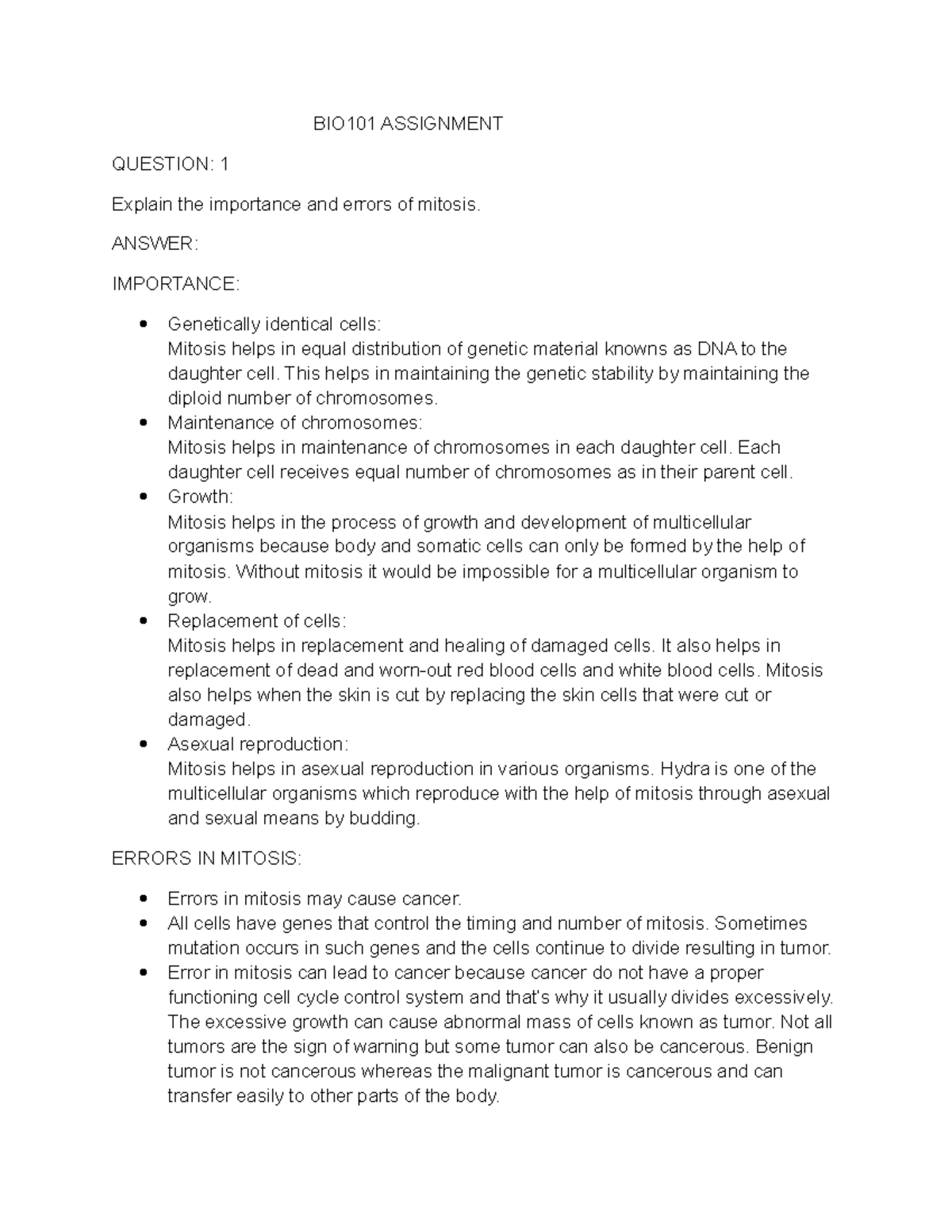 BIO101 Assignment - BIO101 ASSIGNMENT QUESTION: 1 Explain the ...