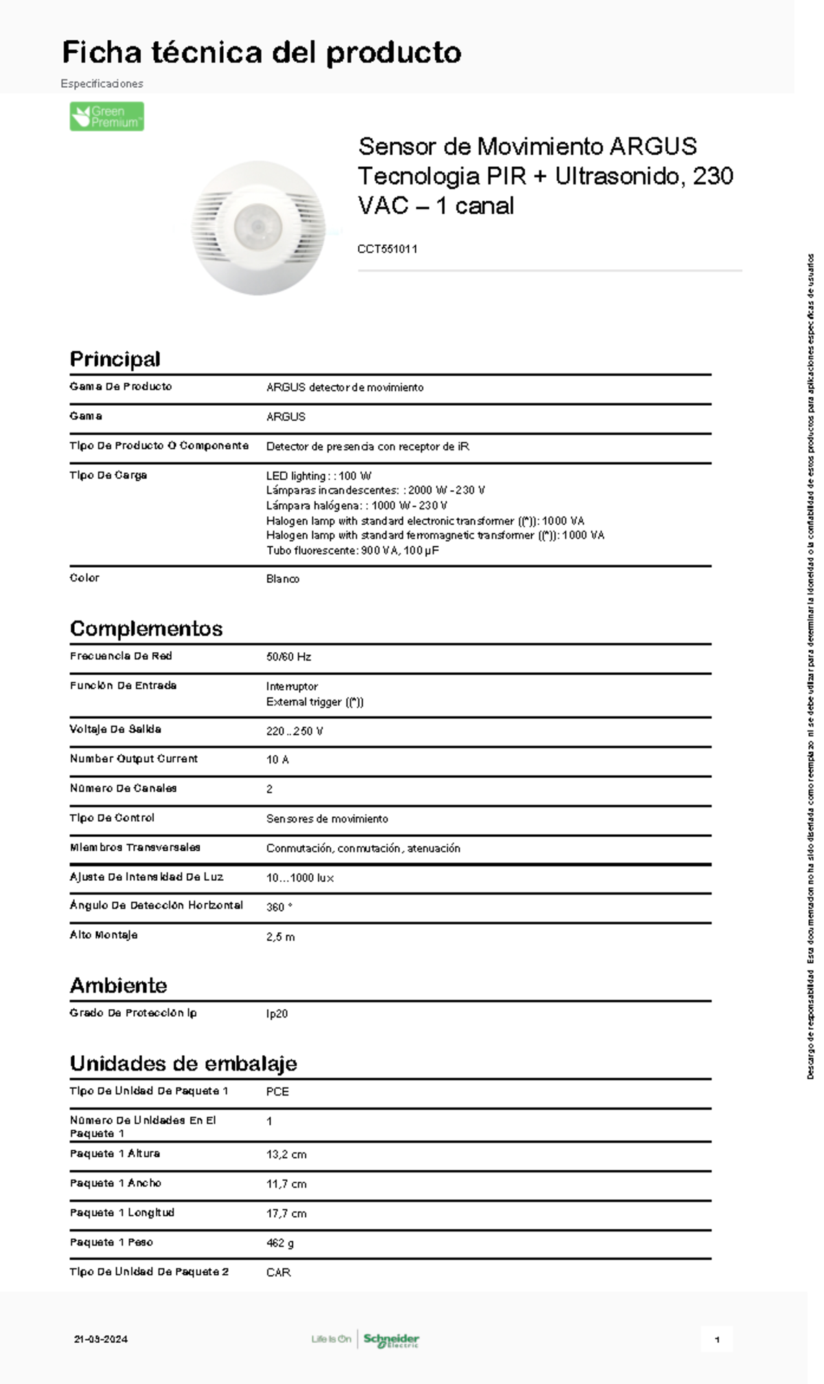 Schneider Electric Detectores-de-Movimiento CCT551011 - Sensor de ...