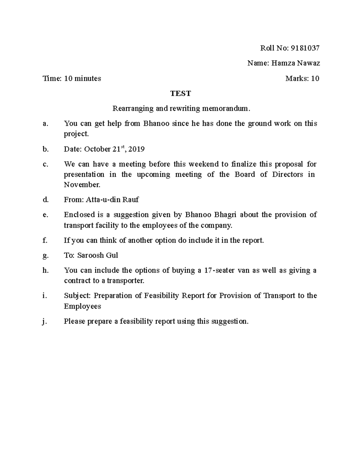 Memo Test C - Memo - English Comprehension - NUML - Studocu