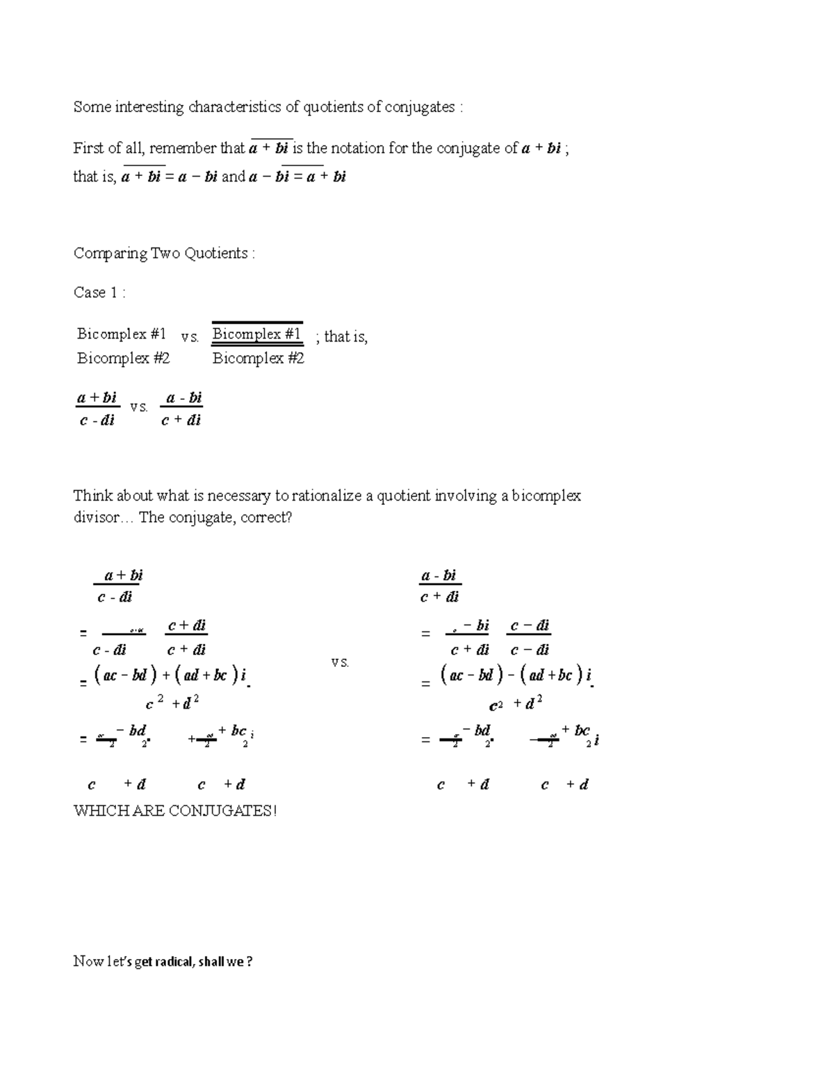 Quotient Conjugate Relationships - Some interesting characteristics of ...