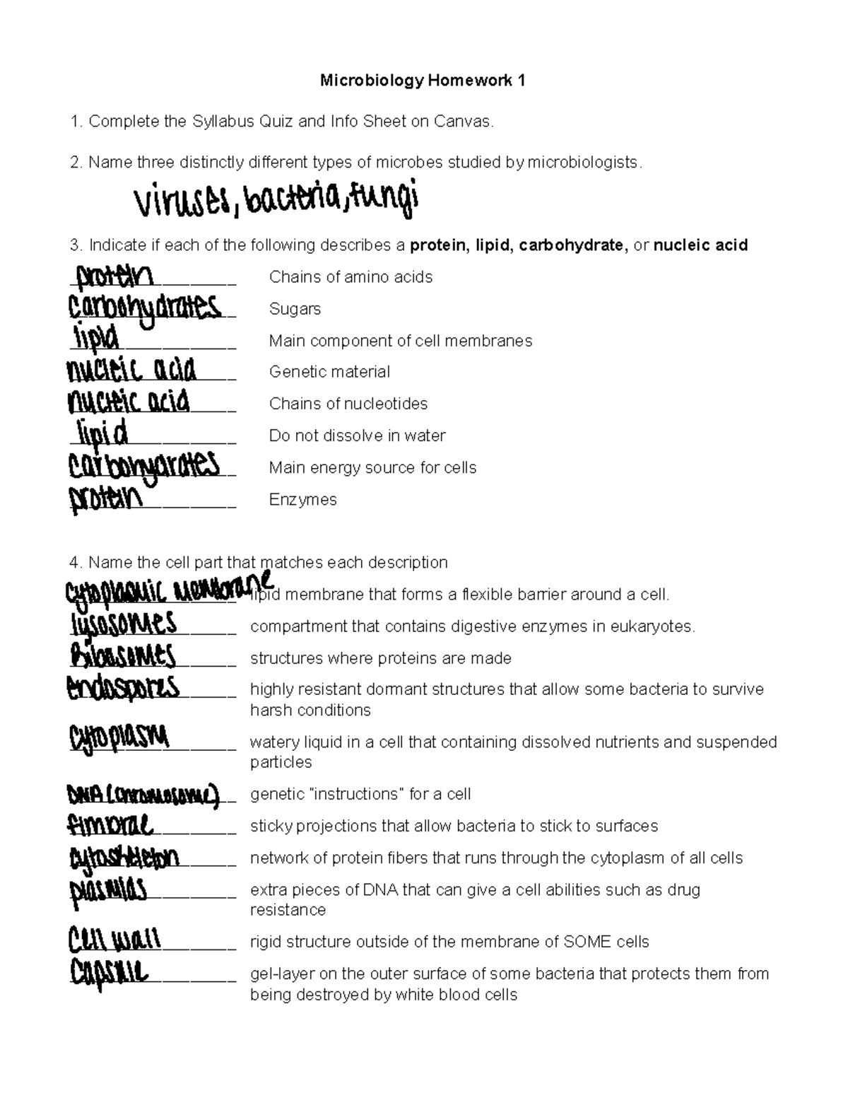 Homework 1 - Microbiology Homework 1 Complete the Syllabus Quiz and ...