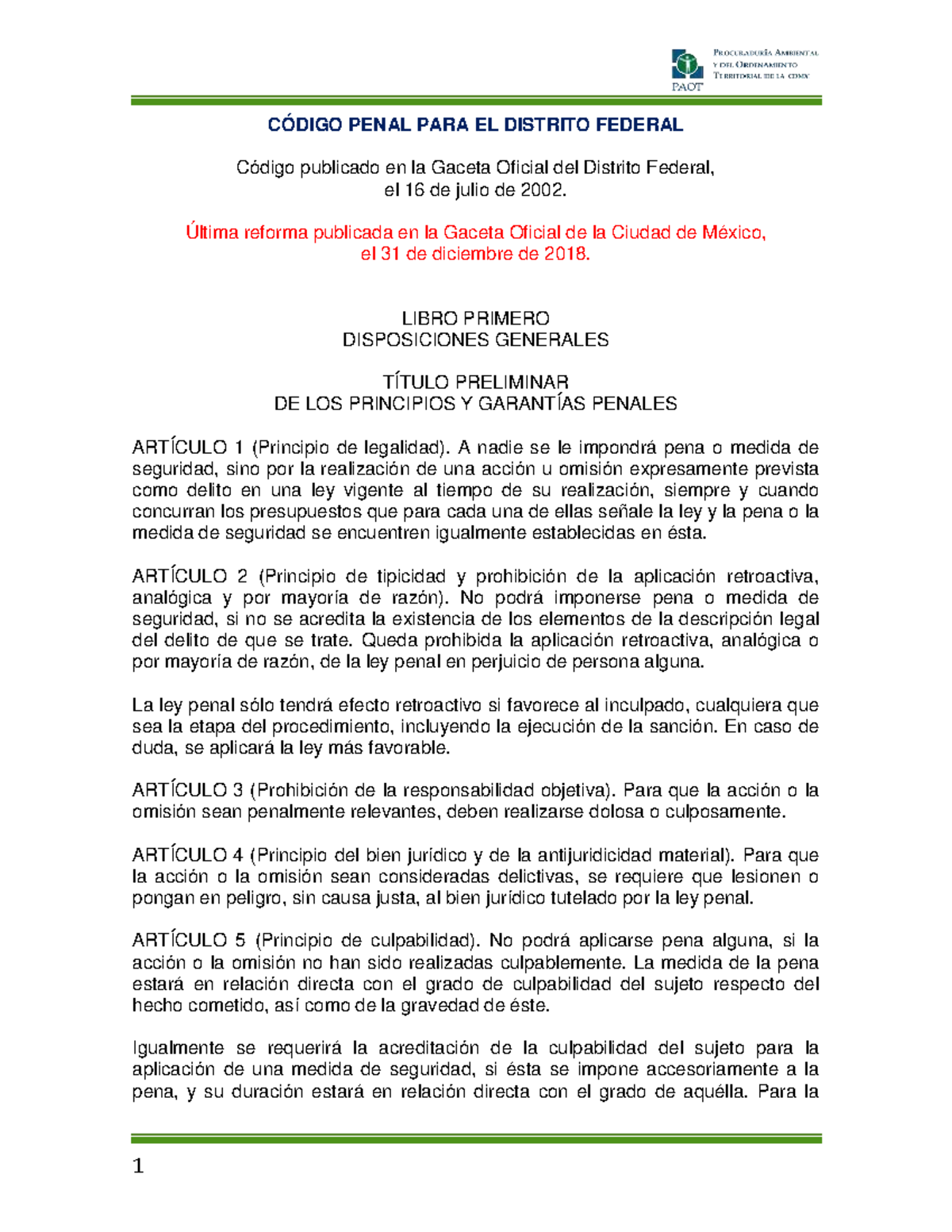COD Penal DF 31 12 2018 - Apuntes de información - CÓDIGO PENAL PARA EL ...