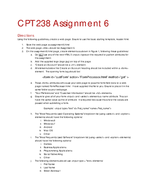 CPT 238 Assignment 4 rev2 - CPT 238 Assignment 4 Directions Using the ...