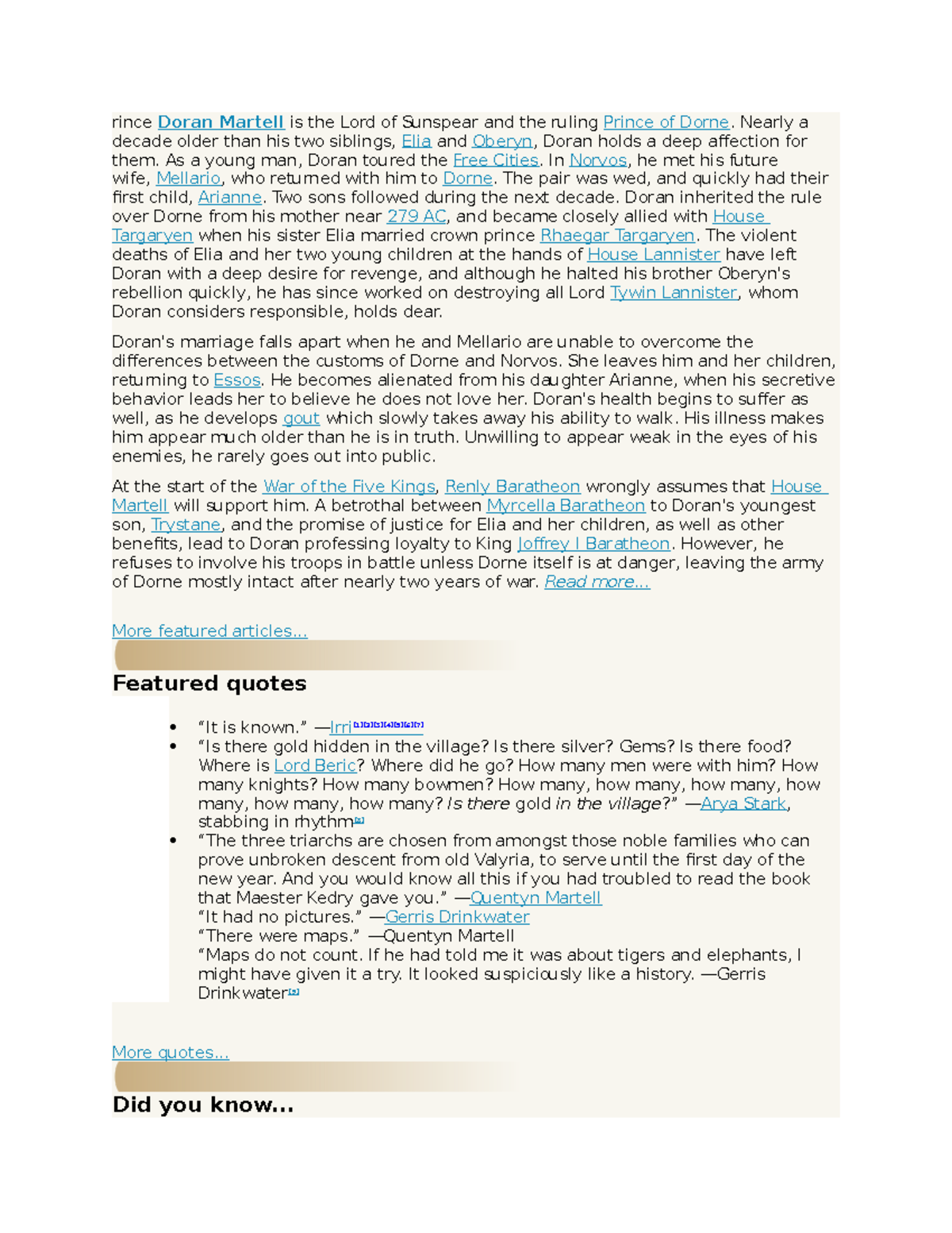 Rince - rince Doran Martell is the Lord of Sunspear and the ruling ...