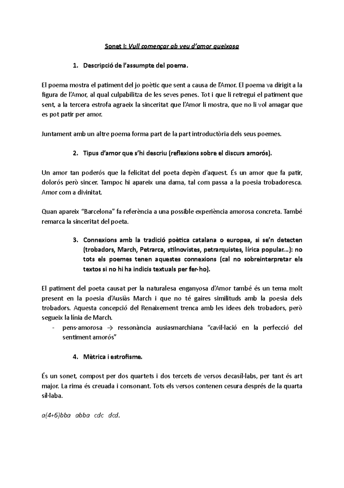 Poemes Pere Serafí - Sonet I: Vull començar ab veu d’amor queixosa 1 ...