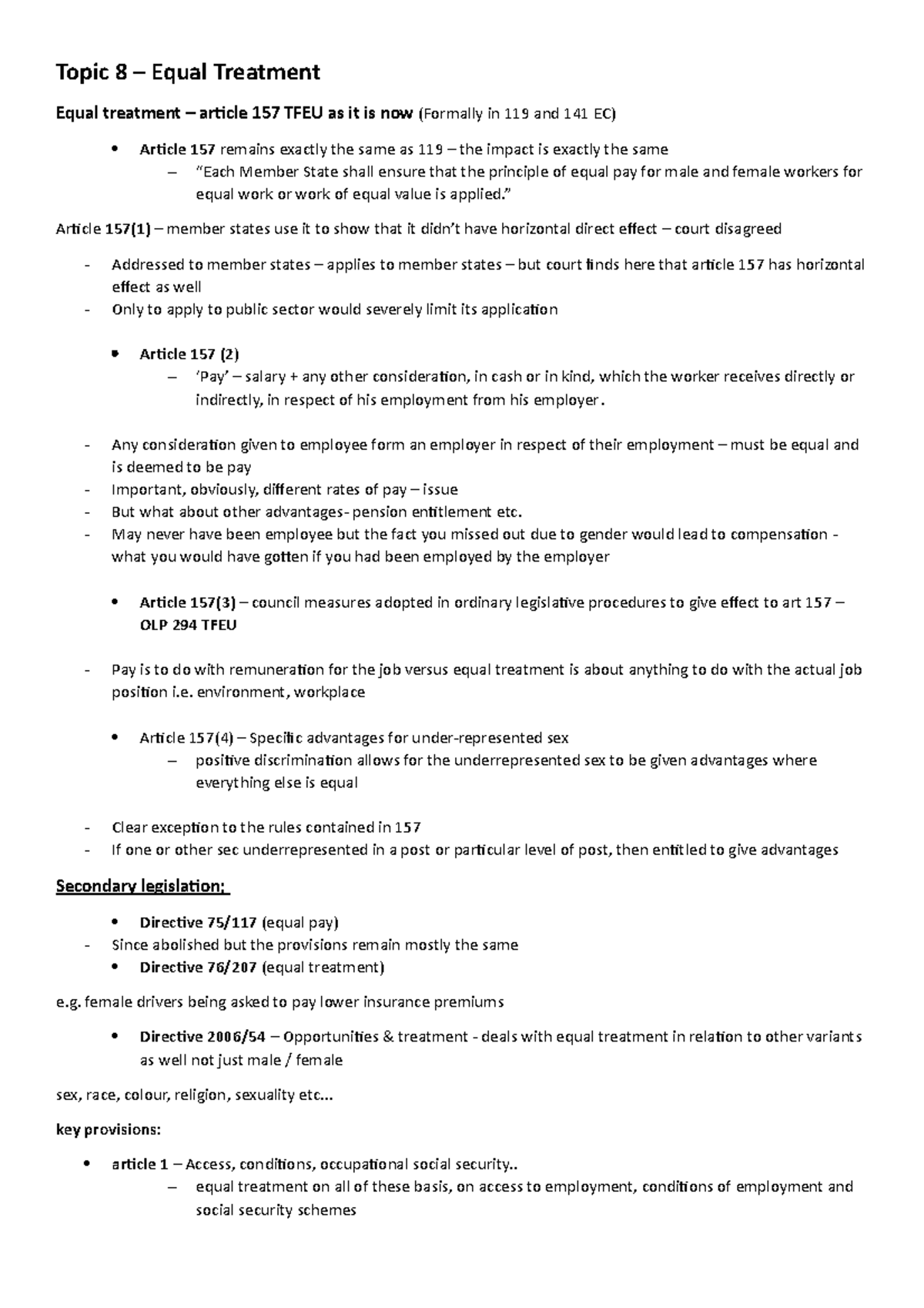 Topic 8 Equal treatment - Topic 8 – Equal Treatment Equal treatment ...