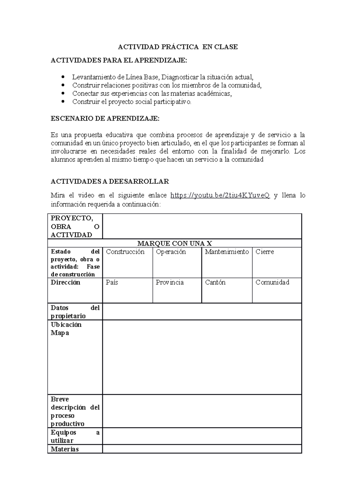 Actividad Práctica EN Clase - ACTIVIDAD PRÁCTICA EN CLASE ACTIVIDADES PARA EL APRENDIZAJE: - Studocu