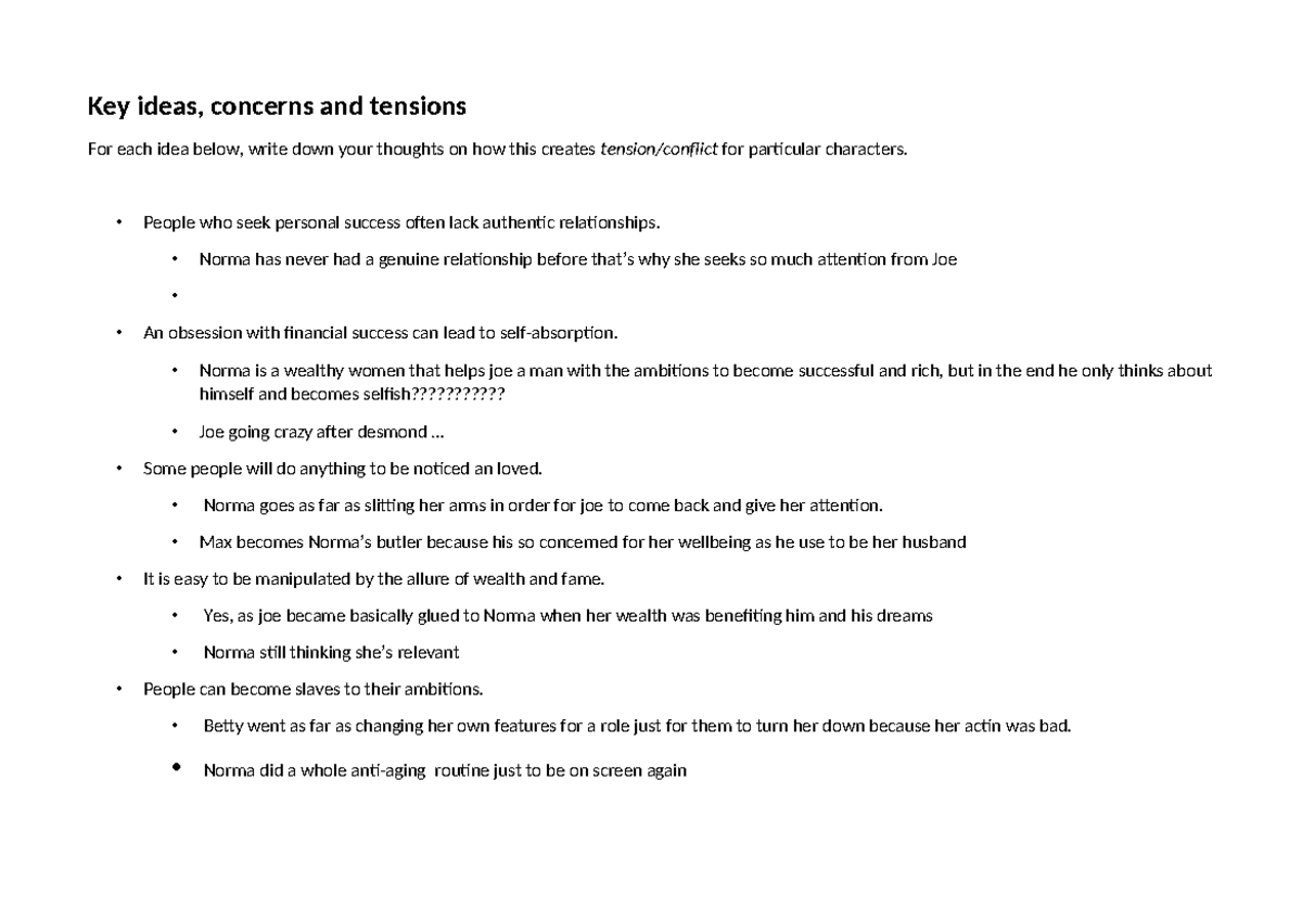 SB Worksheet - tensions greed ambition - Key ideas, concerns and ...