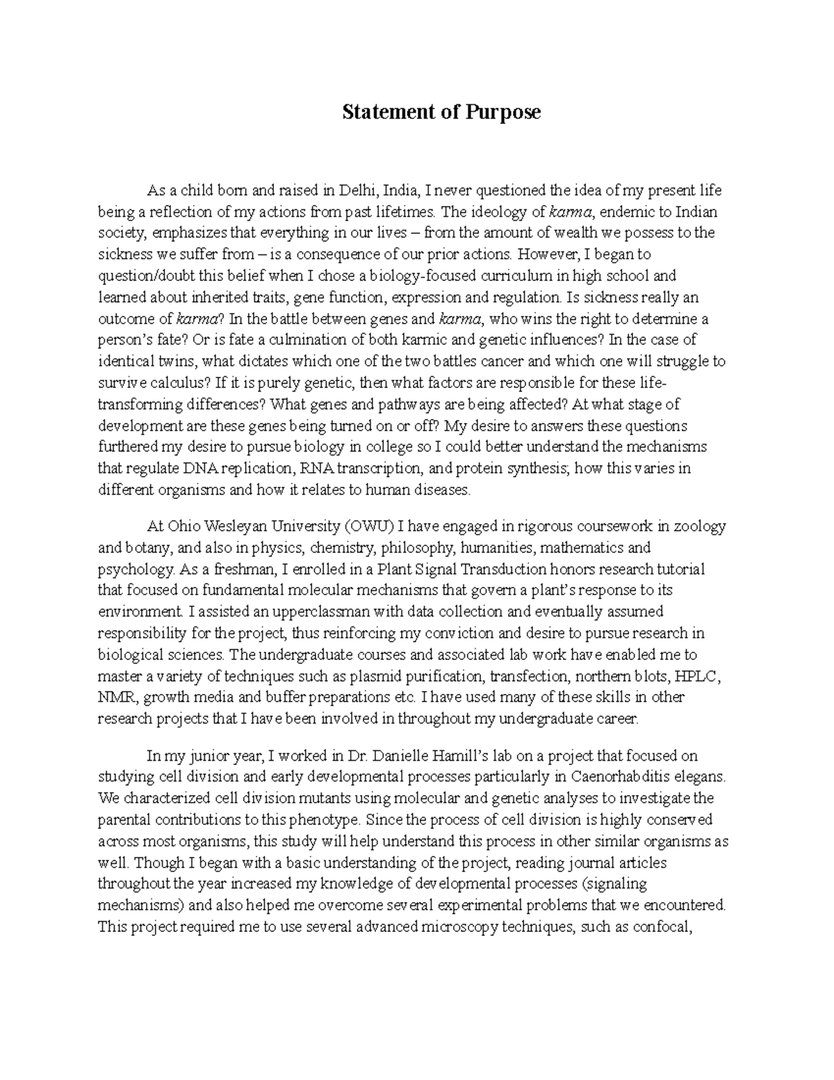 Statement of purpose example 06 - Statement of Purpose As a child born ...