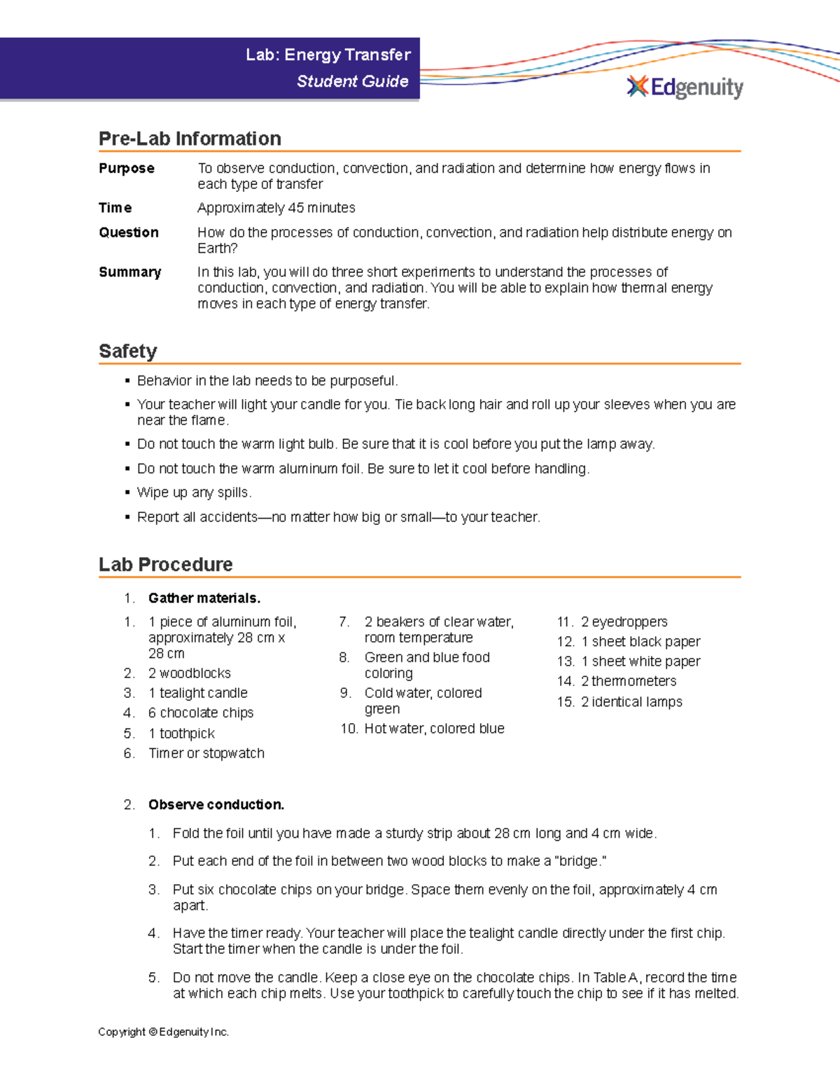 Energy Transfer Wet Lab Student Guide - Pre-Lab Information Purpose To ...