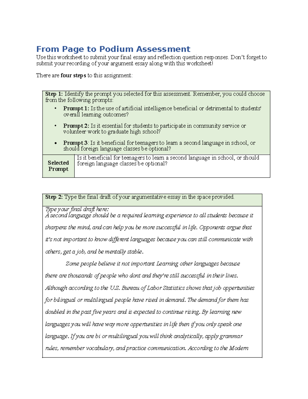 04 07 from page to podium - From Page to Podium Assessment Use this ...