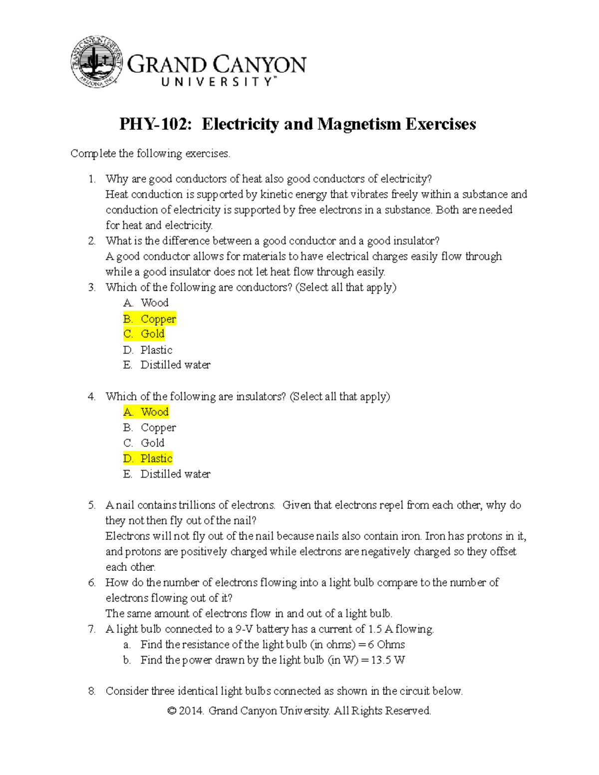 PHY 102 RS Electricityand Magnetism Exercises - PHY-102 - GCU - Studocu