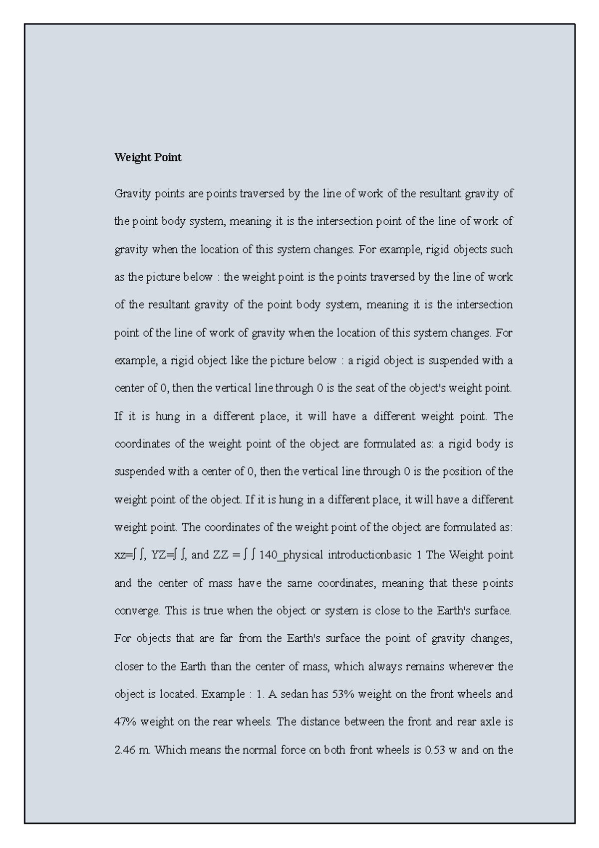 Materials Notes - Weight Point - Weight Point Gravity points are points ...