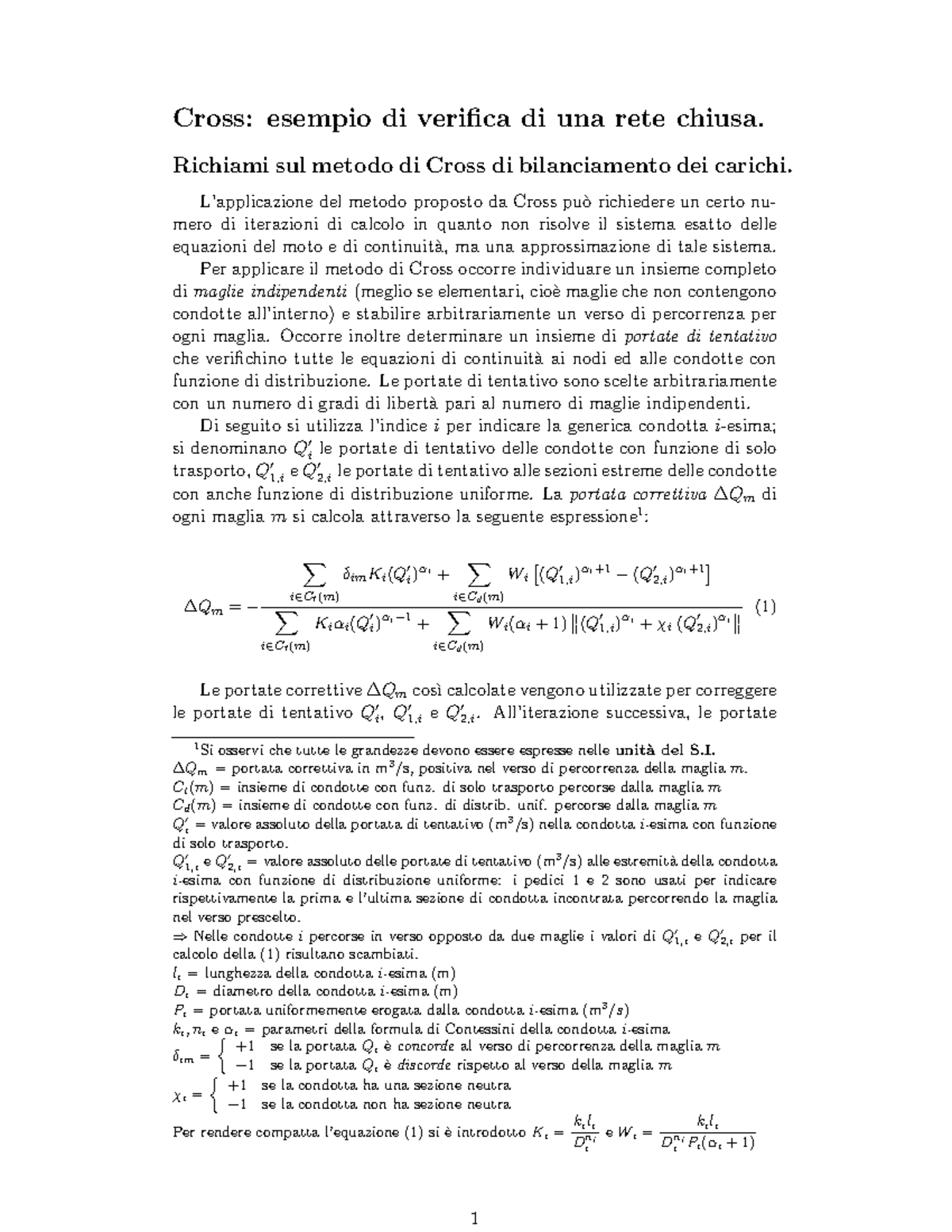 Esempio Cross - Cross: esempio di verifica di una rete chiusa. Richiami ...