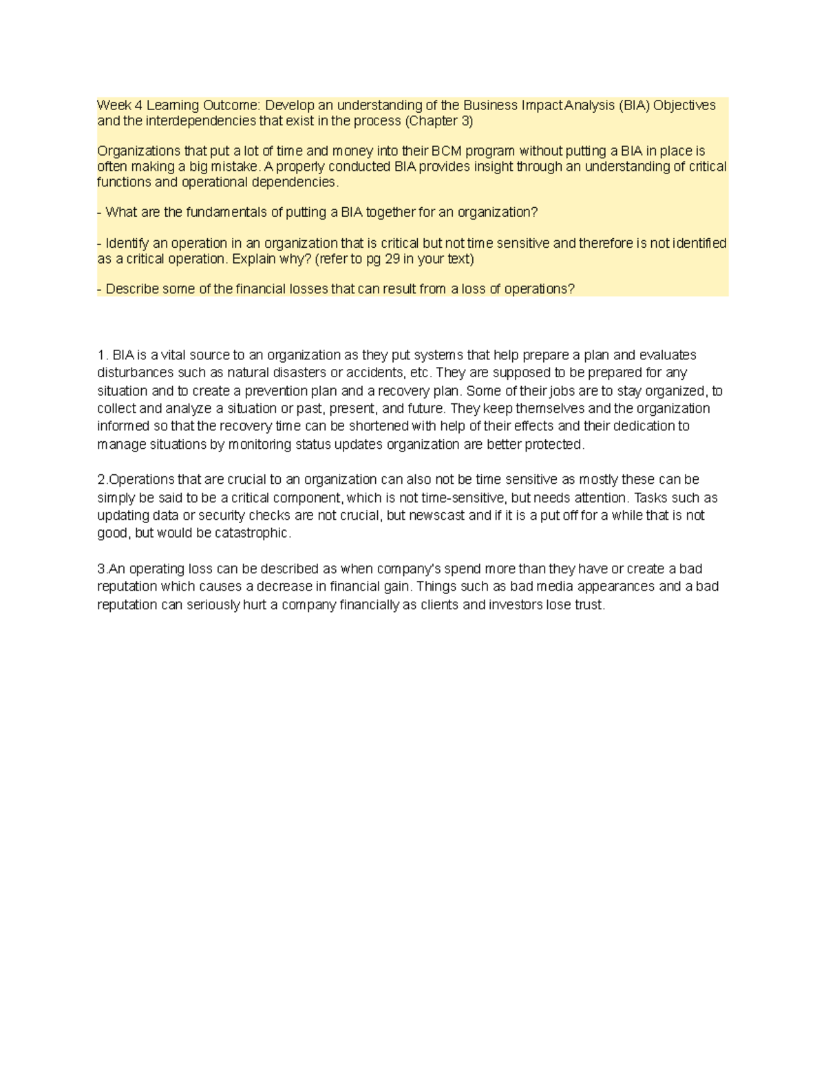 Week 4 - Class discussion board assignment - Week 4 Learning Outcome ...