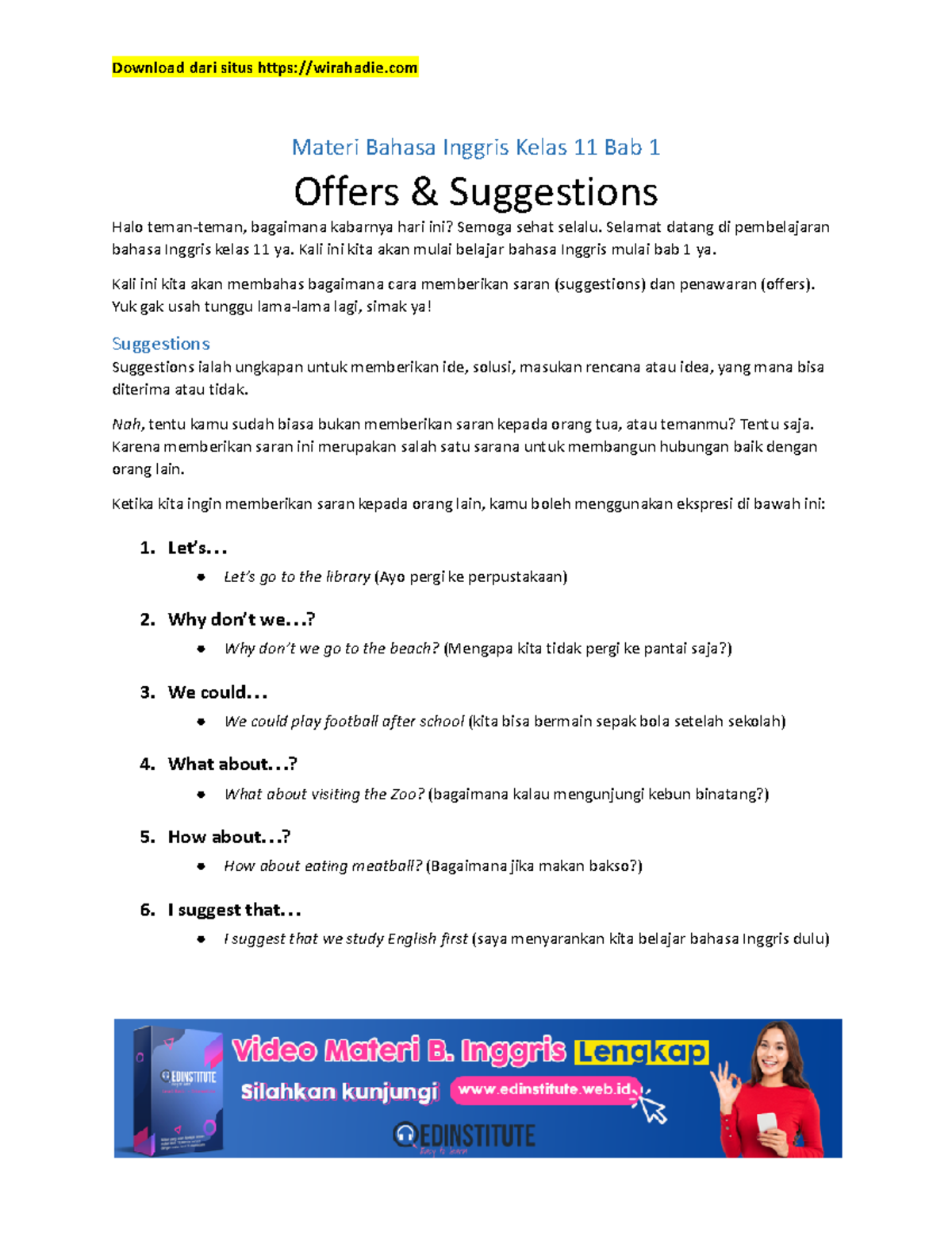 Bab 1-Offers & Suggestions - Materi Bahasa Inggris Kelas 11 Bab 1 ...