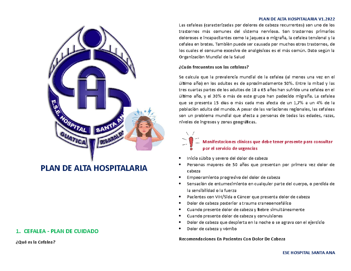 PLAN DE ALTA Hospitalaria HSAG rev lc - PLAN DE ALTA HOSPITALARIA 1 ...