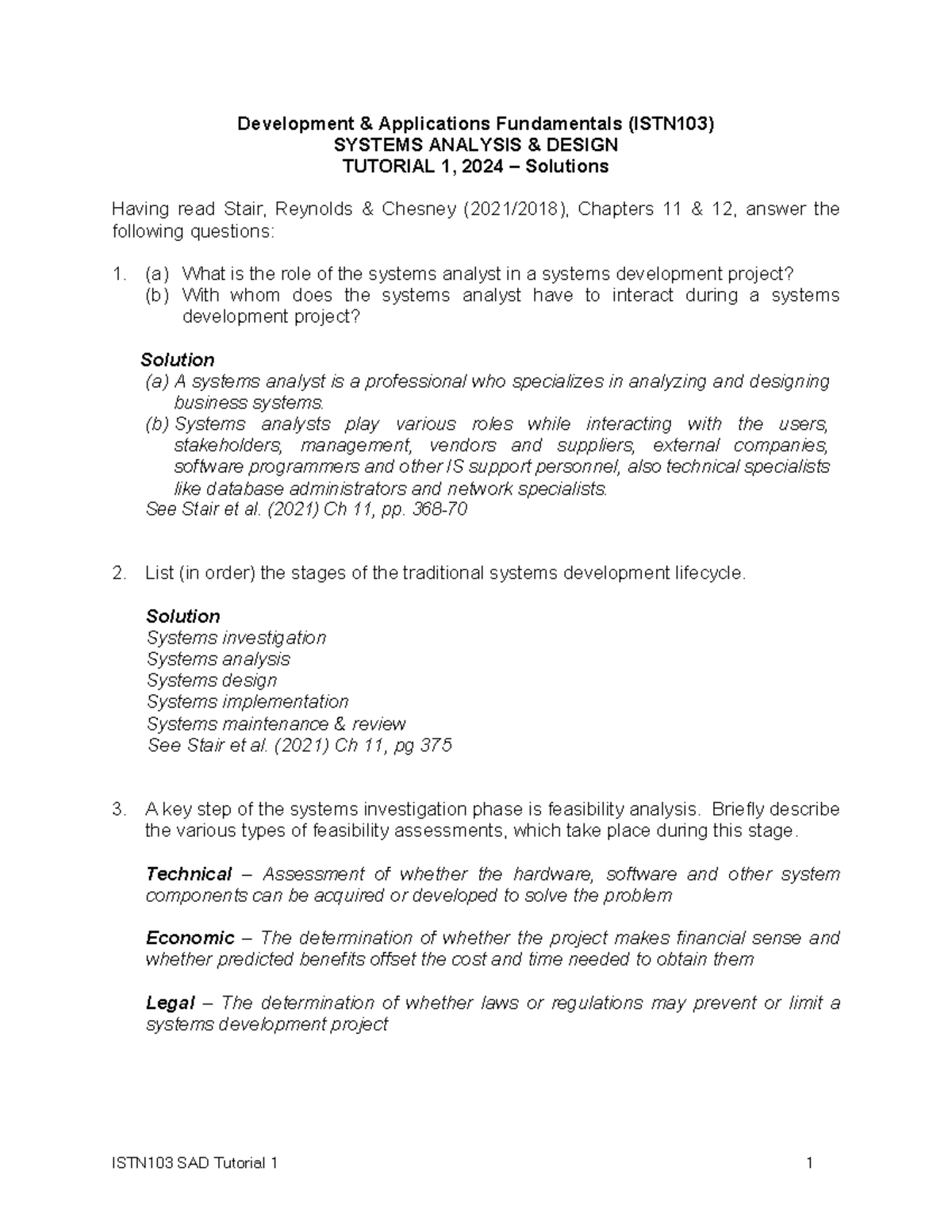 ISTN103 2024 SAD Tutorial 1 with solns - Development & Applications Fundamentals (ISTN103) - Studocu