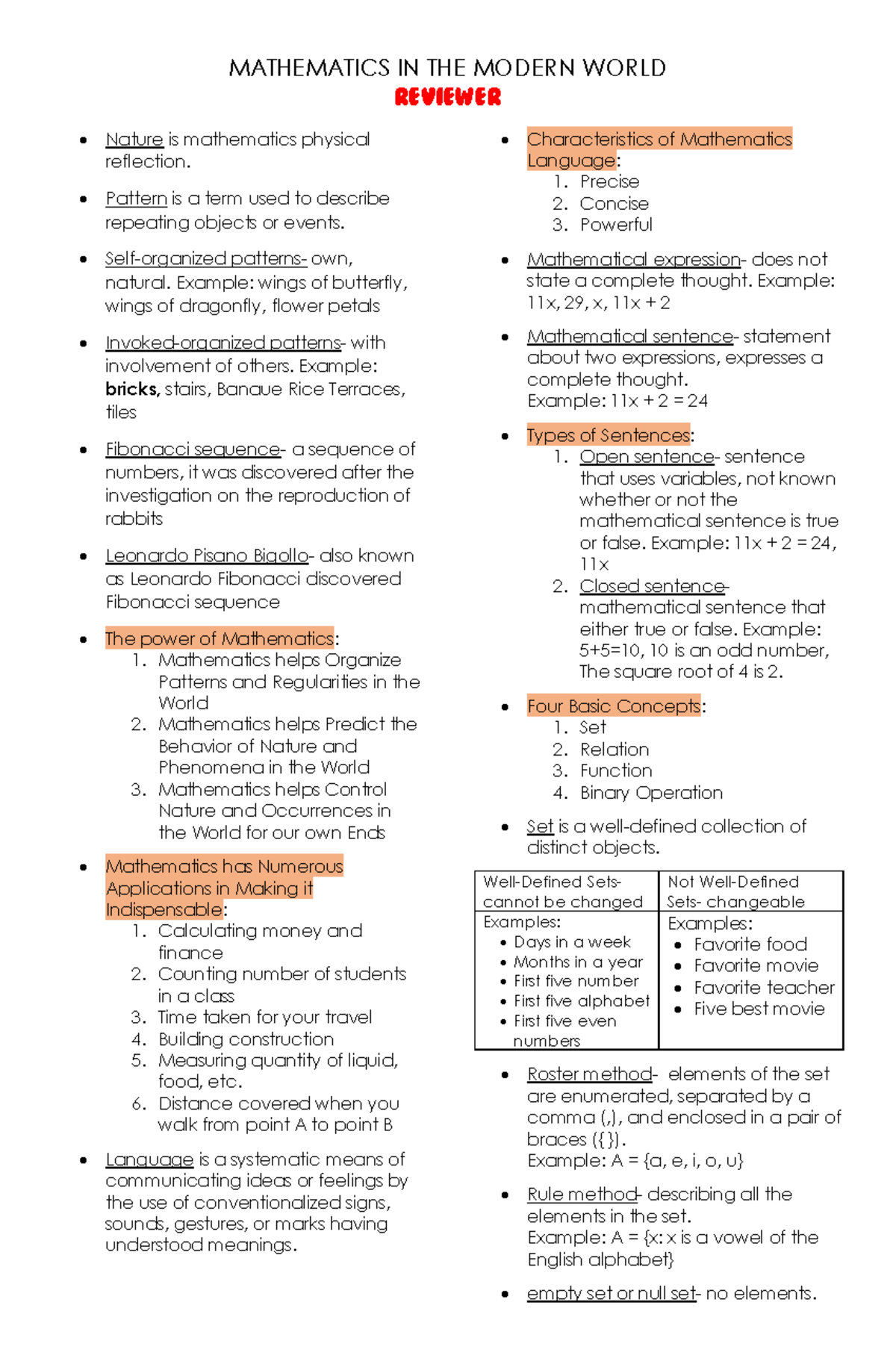 Mathematics IN THE Modern World Reviewer - MATHEMATICS IN THE MODERN ...