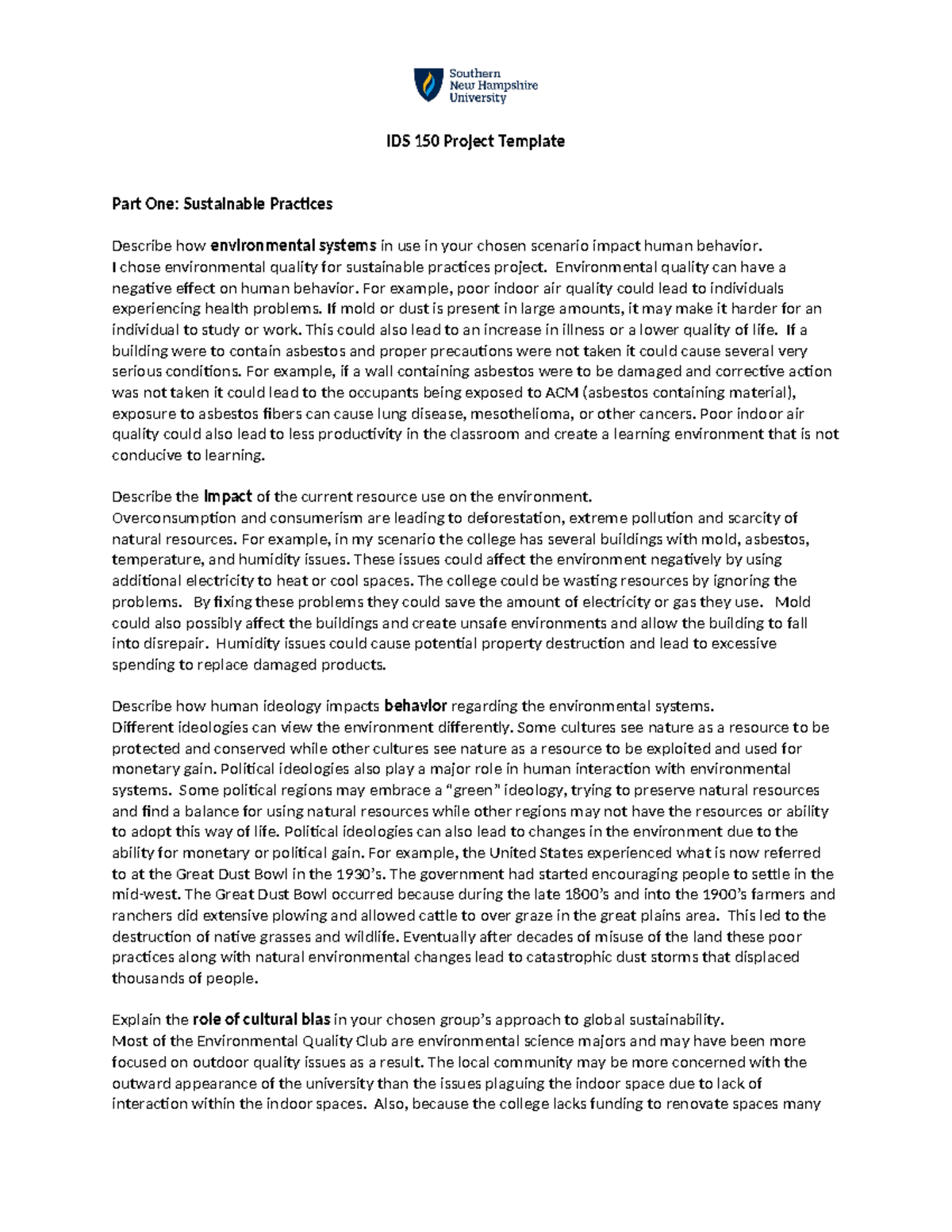 IDS 150 Project Template - IDS 150 Project Template Part One ...