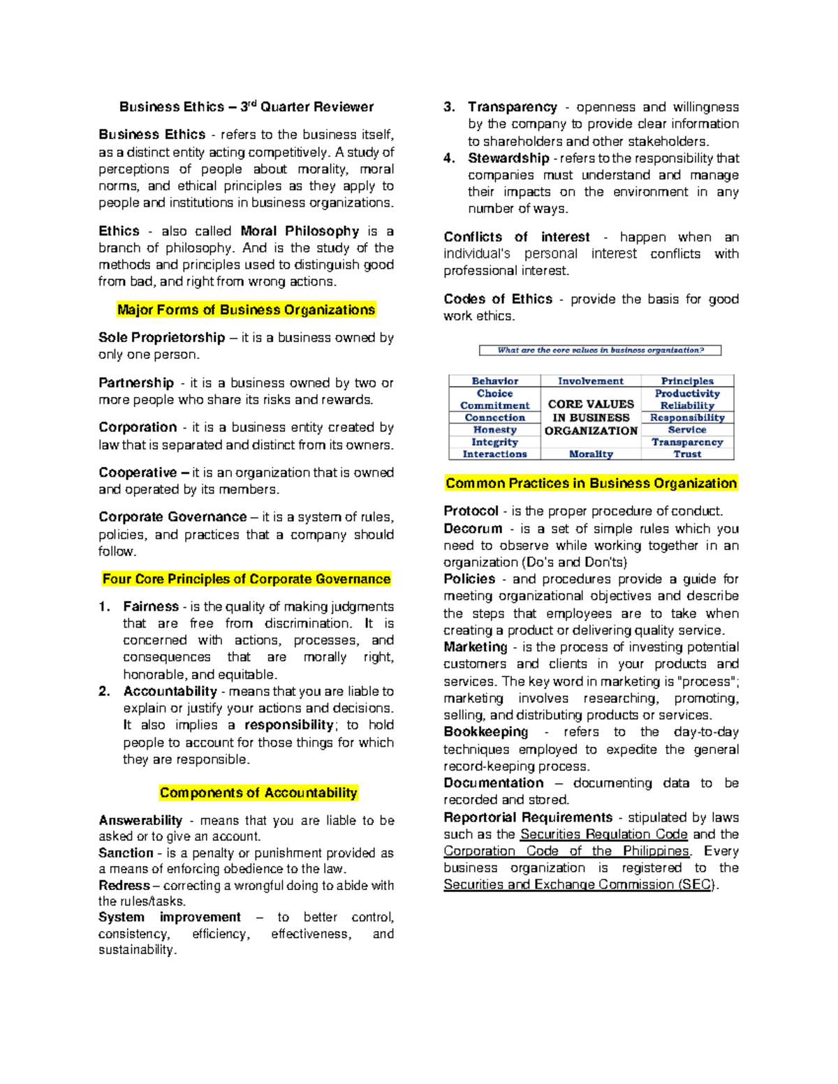 Bus Ethics-Reviewer 122133 - Business Ethics – 3 rd Quarter Reviewer ...