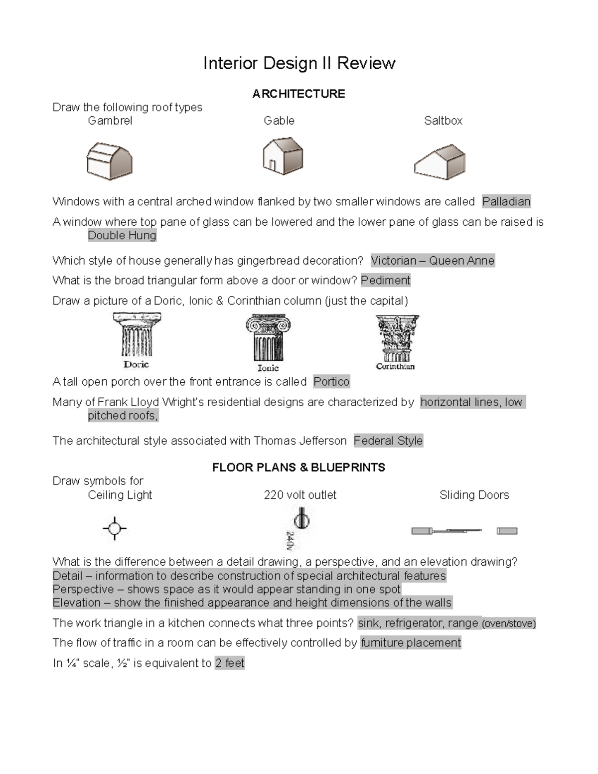 Gen Test Interior Design IIState Test Review Key - Interior Design II ...