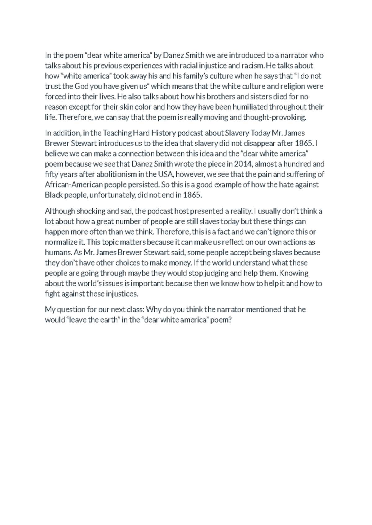 Dear white america poem analysis - In the poem “dear white america” by ...