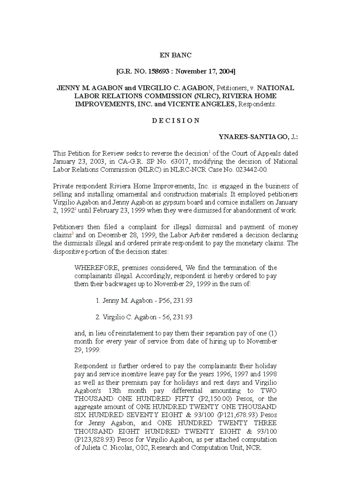 Agabon Doctrine - Case digest - EN BANC [G. NO. 158693 : November 17 ...