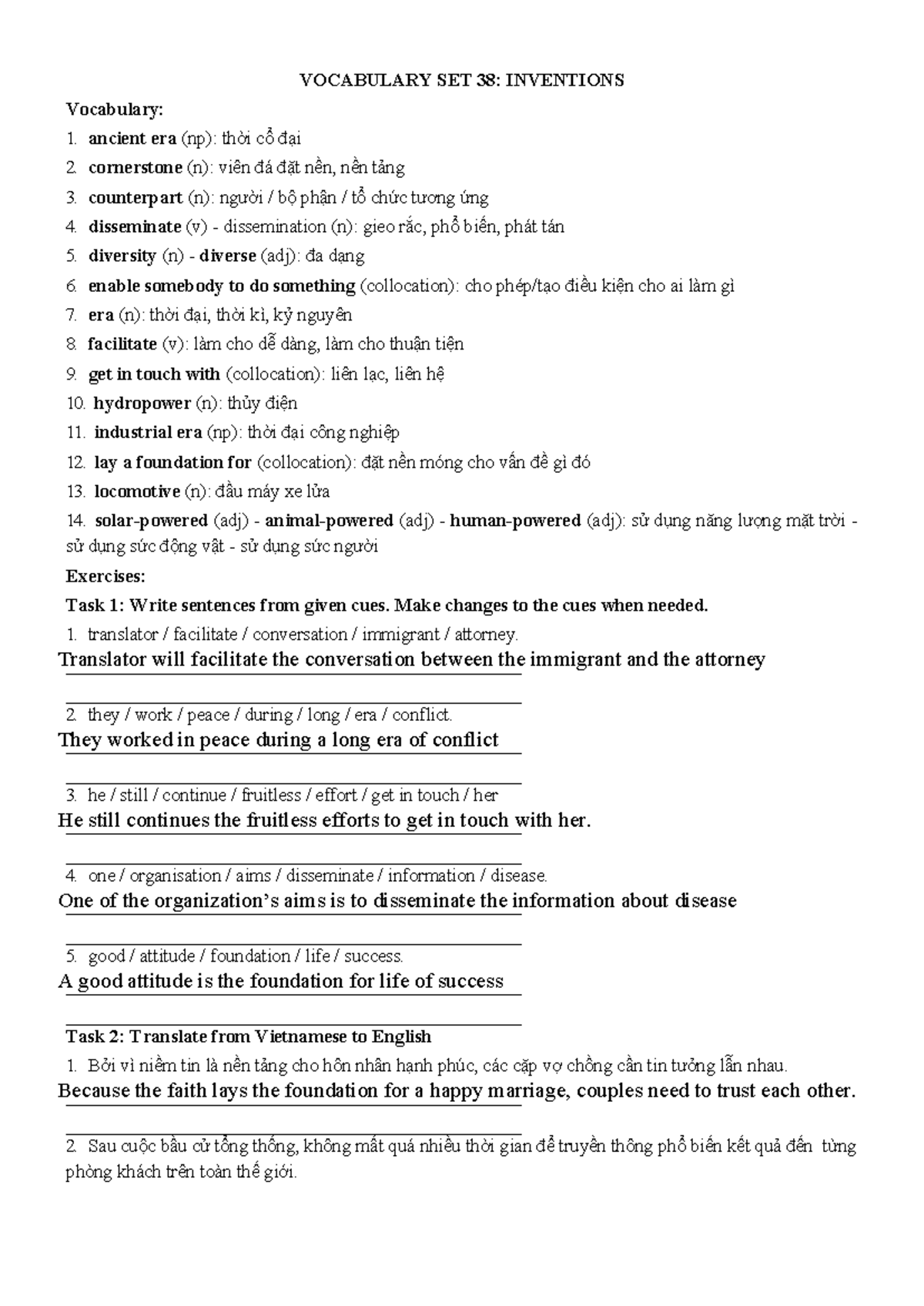 Vocabulary Set 38 - Inventions - VOCABULARY SET 38: INVENTIONS ...