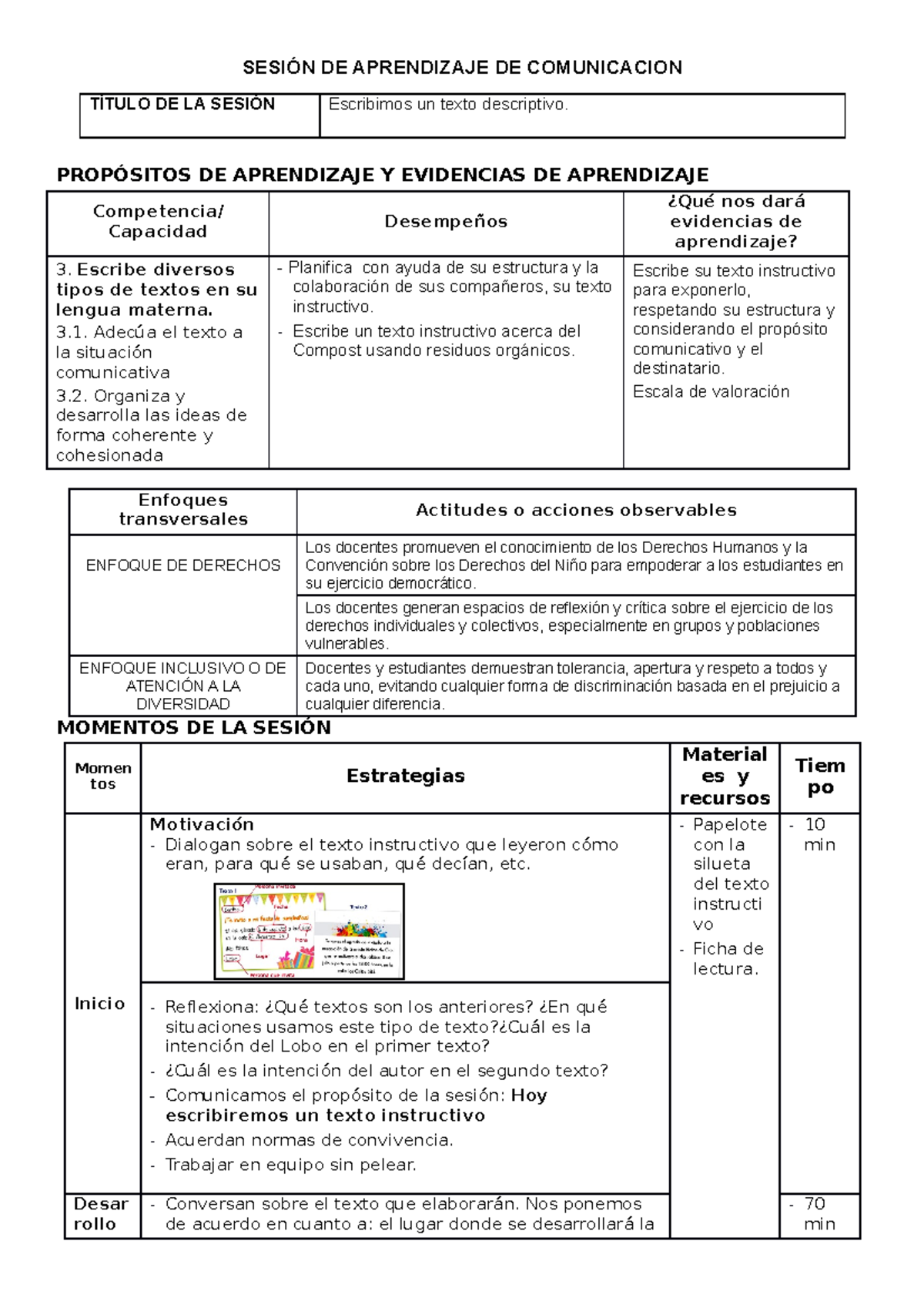 Comunicacion triptico - SESIÓN DE APRENDIZAJE DE COMUNICACION TÍTULO DE LA SESIÓN Escribimos un ...