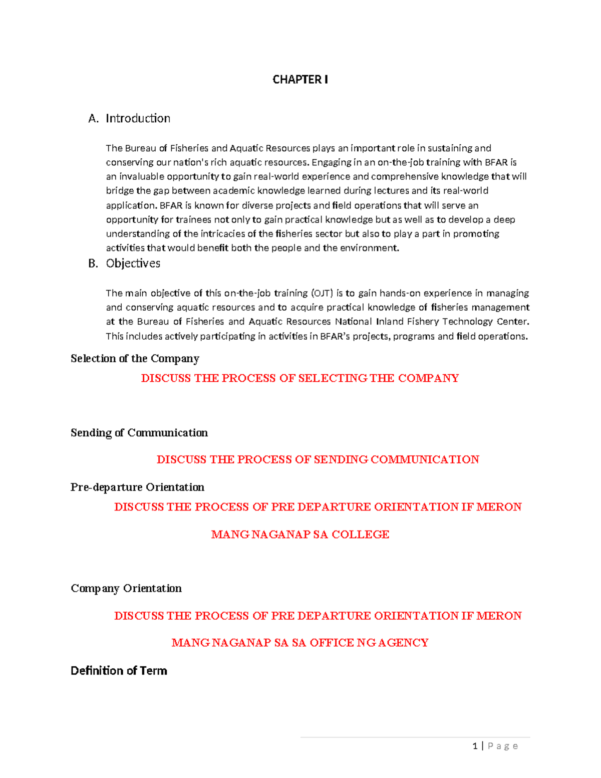 Narrative-1 - Narrative Report format - CHAPTER I A. Introduction The ...