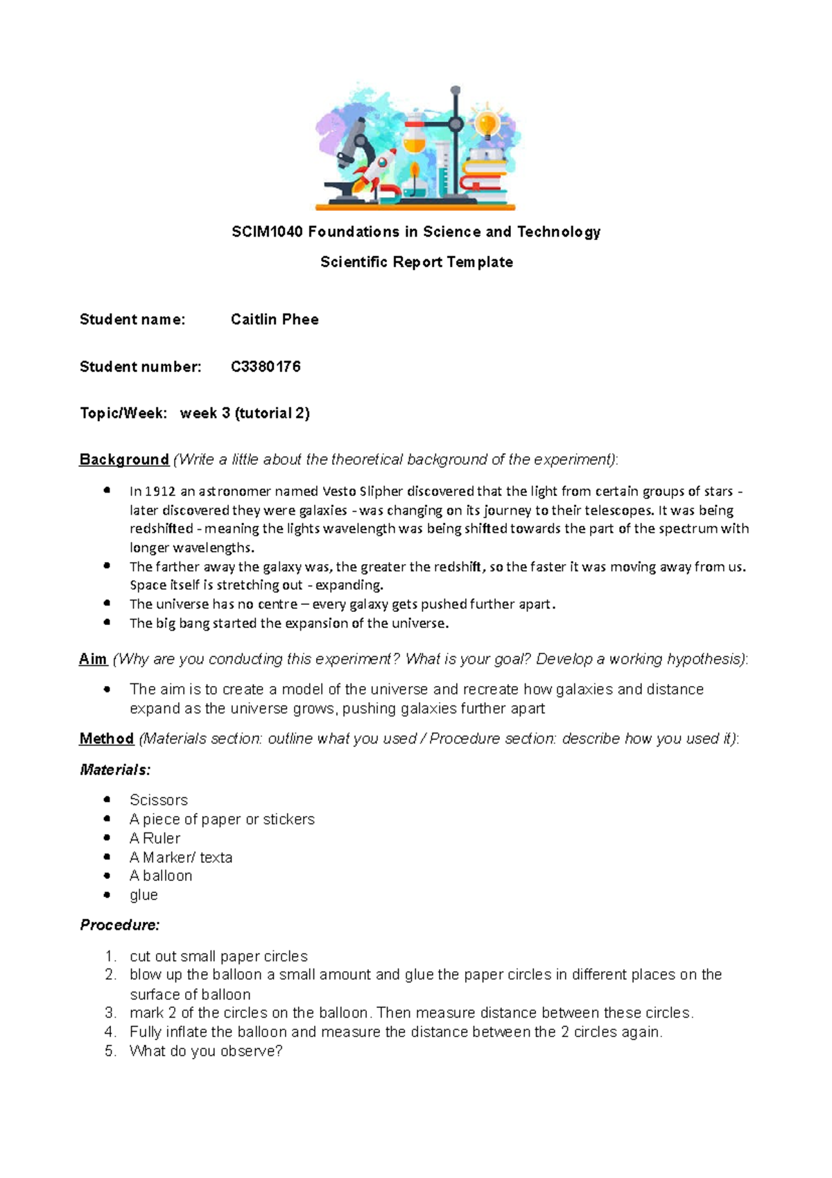 SCIM1040 Scientific Report Template-6 - SCIM1040 Foundations in Science ...