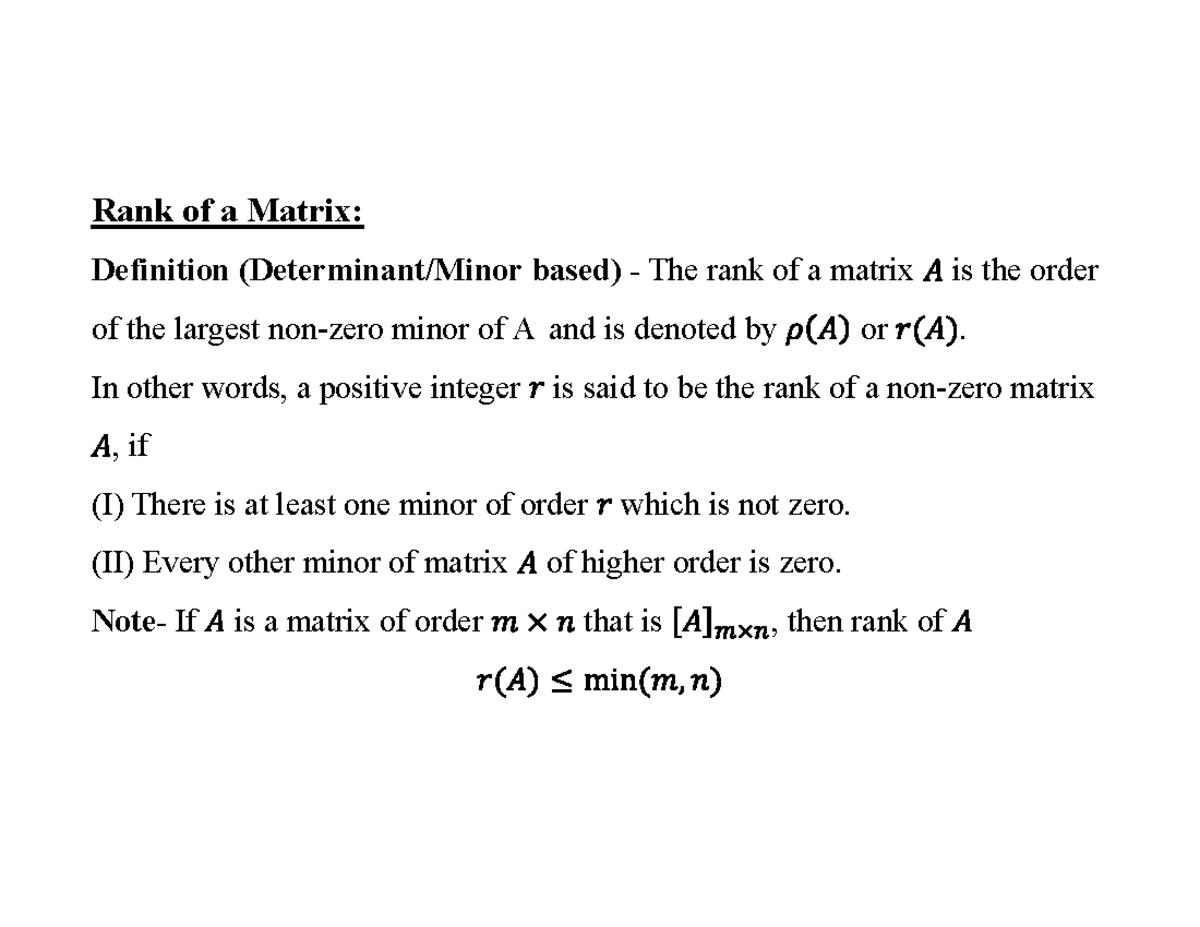 Lecture 1-2 15730 Lecture 1 - Rank of a Matrix: Definition (Determinant ...