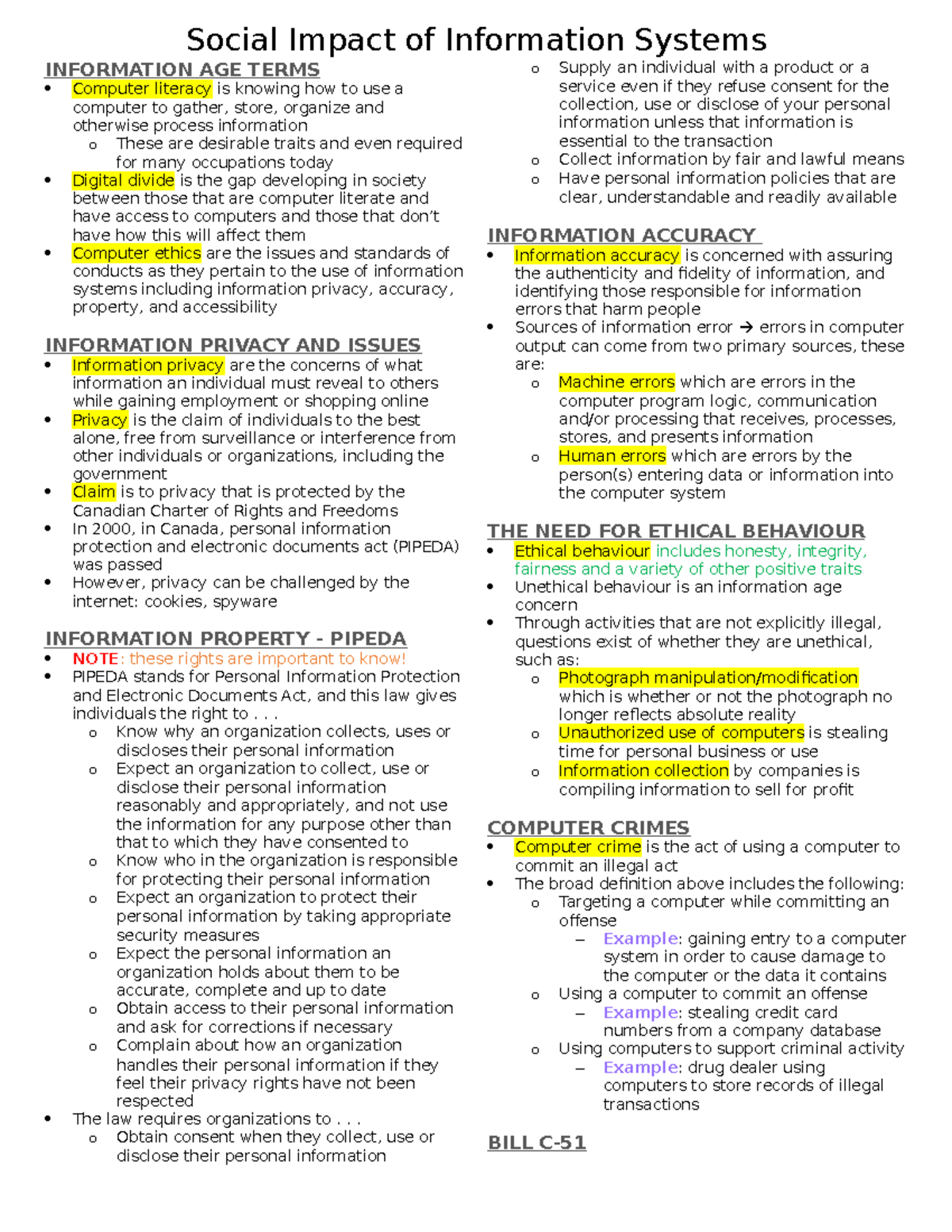 ACS 1803 - Lecture 13 - Social Impact of Information Systems ...