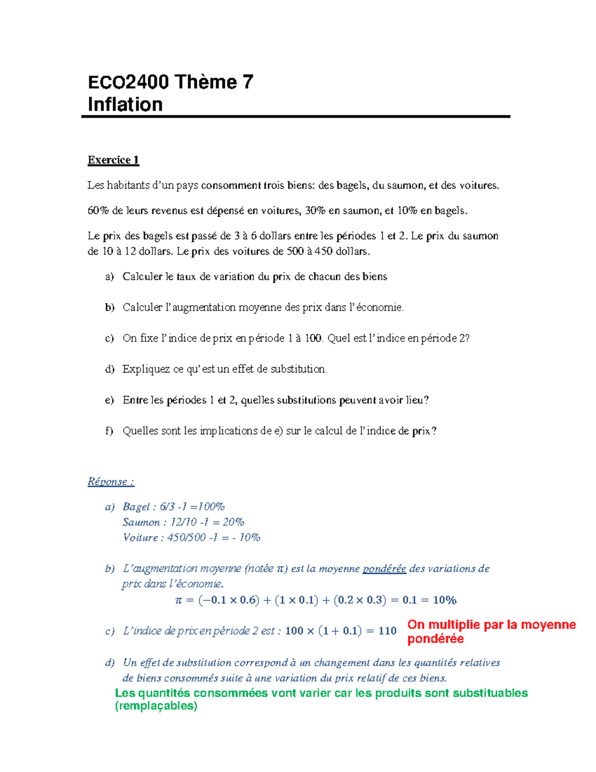 Éxercices corrigés Thème 7 - ECO2400 Thème 7 Inflation Exercice 1 Les ...