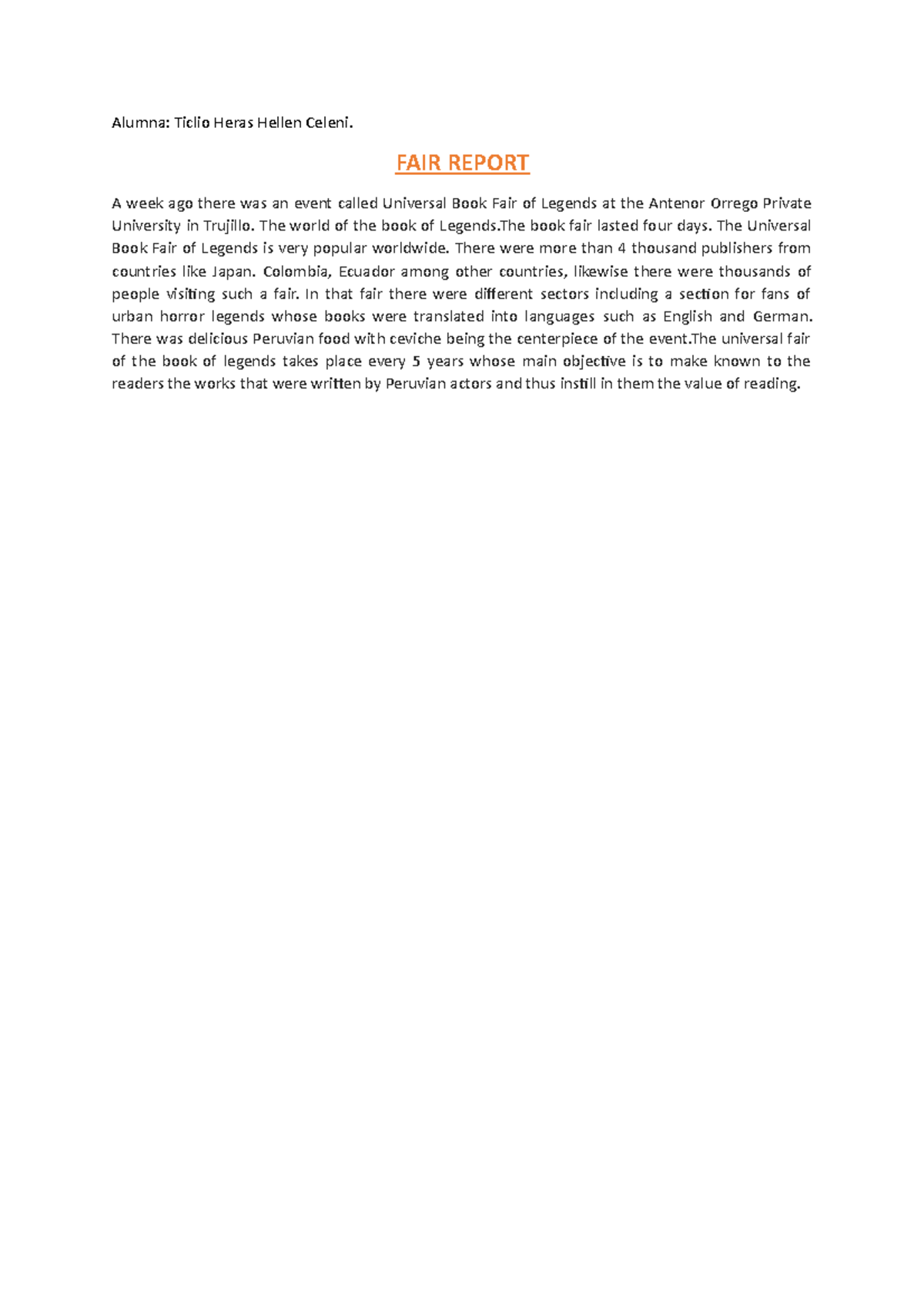 Fair Report - Lecture notes 1 - Alumna: Ticlio Heras Hellen Celeni ...