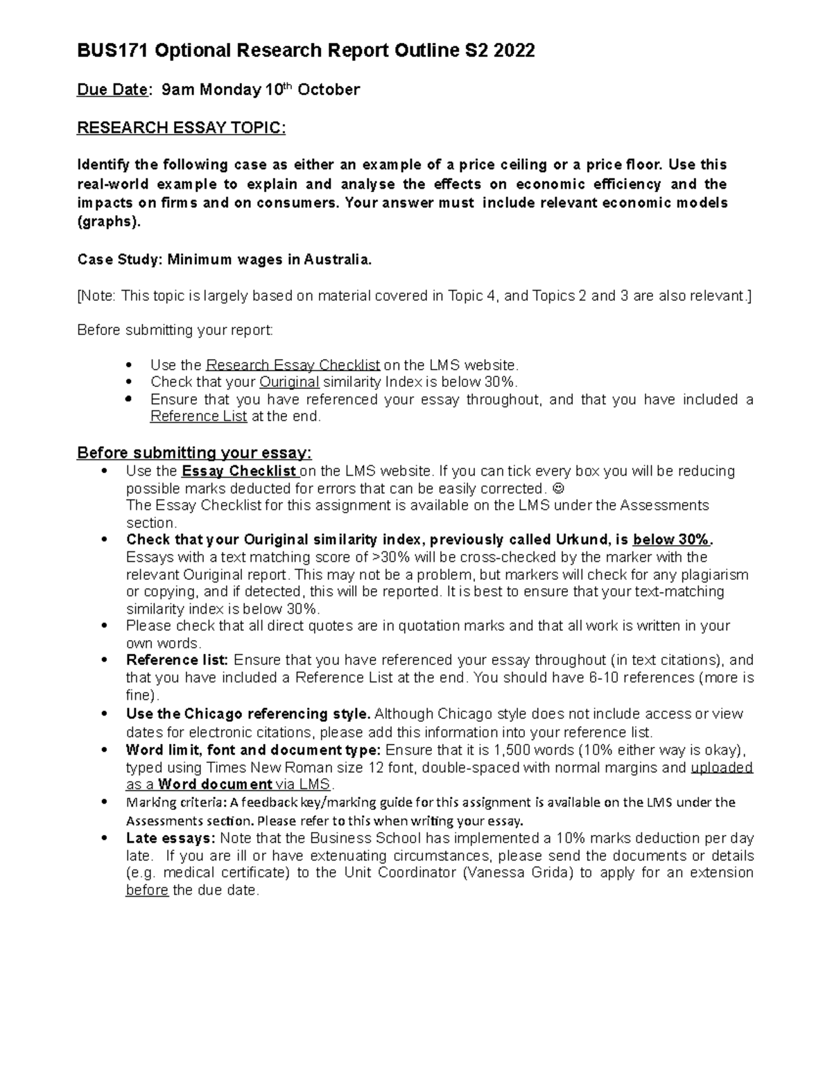 BUS171 Optional Research Essay Outline S2 2022 Final - BUS171 Optional ...