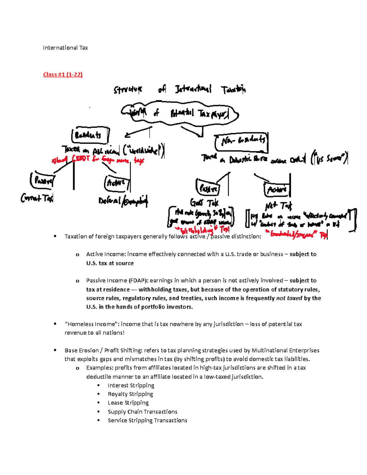 International Tax Outline - International Tax Class #1 (1-22) Taxation ...