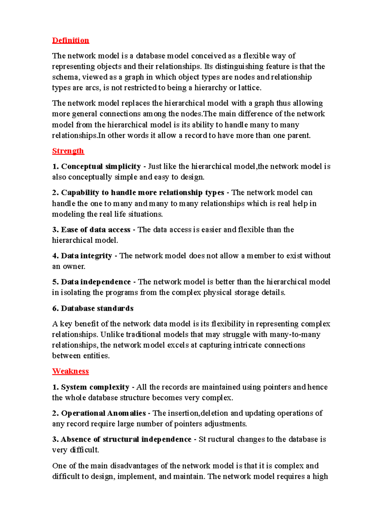 Distinguish the network partner model (Definition, typical strength and ...