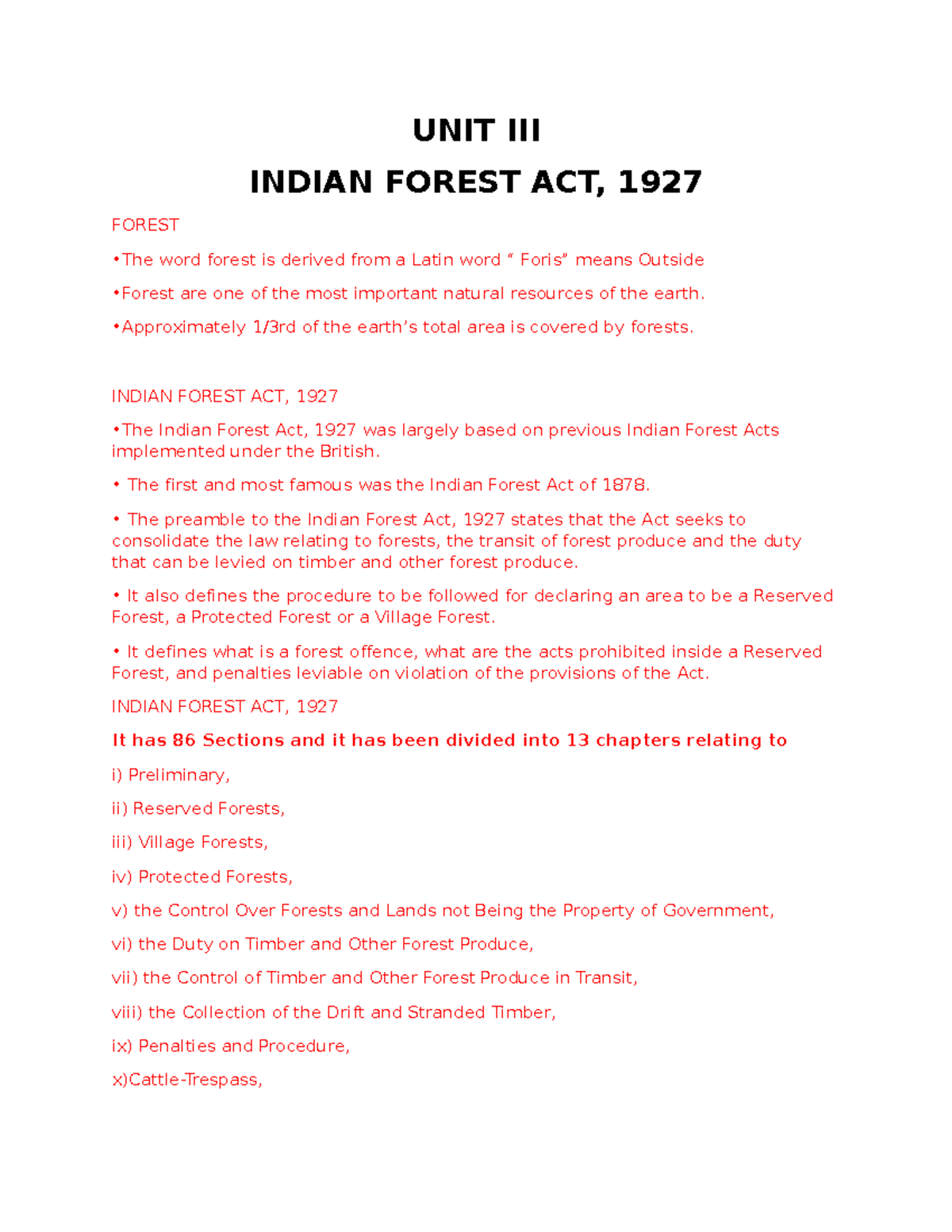 UNIT III ENV - UNIT III INDIAN FOREST ACT, 1927 FOREST •The word forest ...