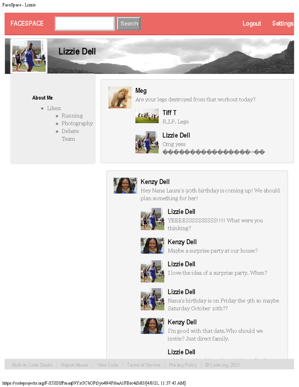 Face Space - FaceSpace - Lizzie codeprojects/F-S5X0IfPmaq09YxGCbOFt3yo4N4PibaA1FBsc4iSdU/[4/8/21 ...