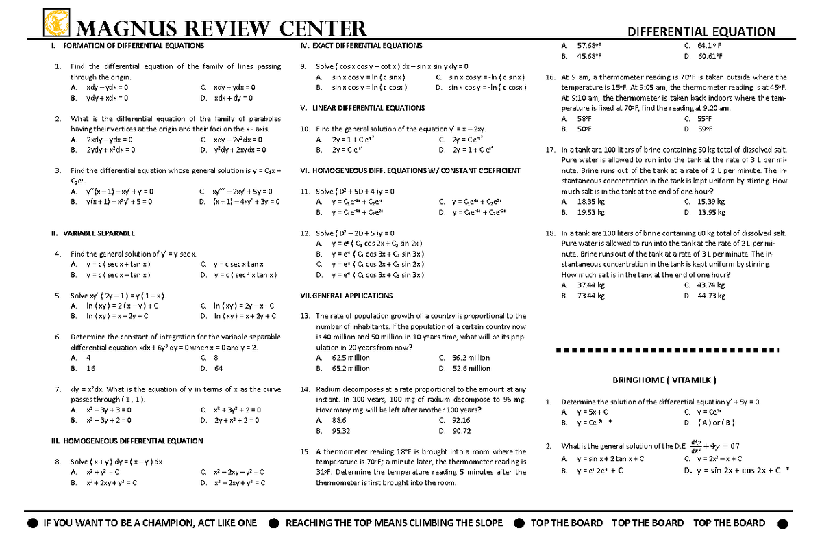 Differential Equation - MAGNUS REVIEW CENTER DIFFERENTIAL EQUATION IF ...