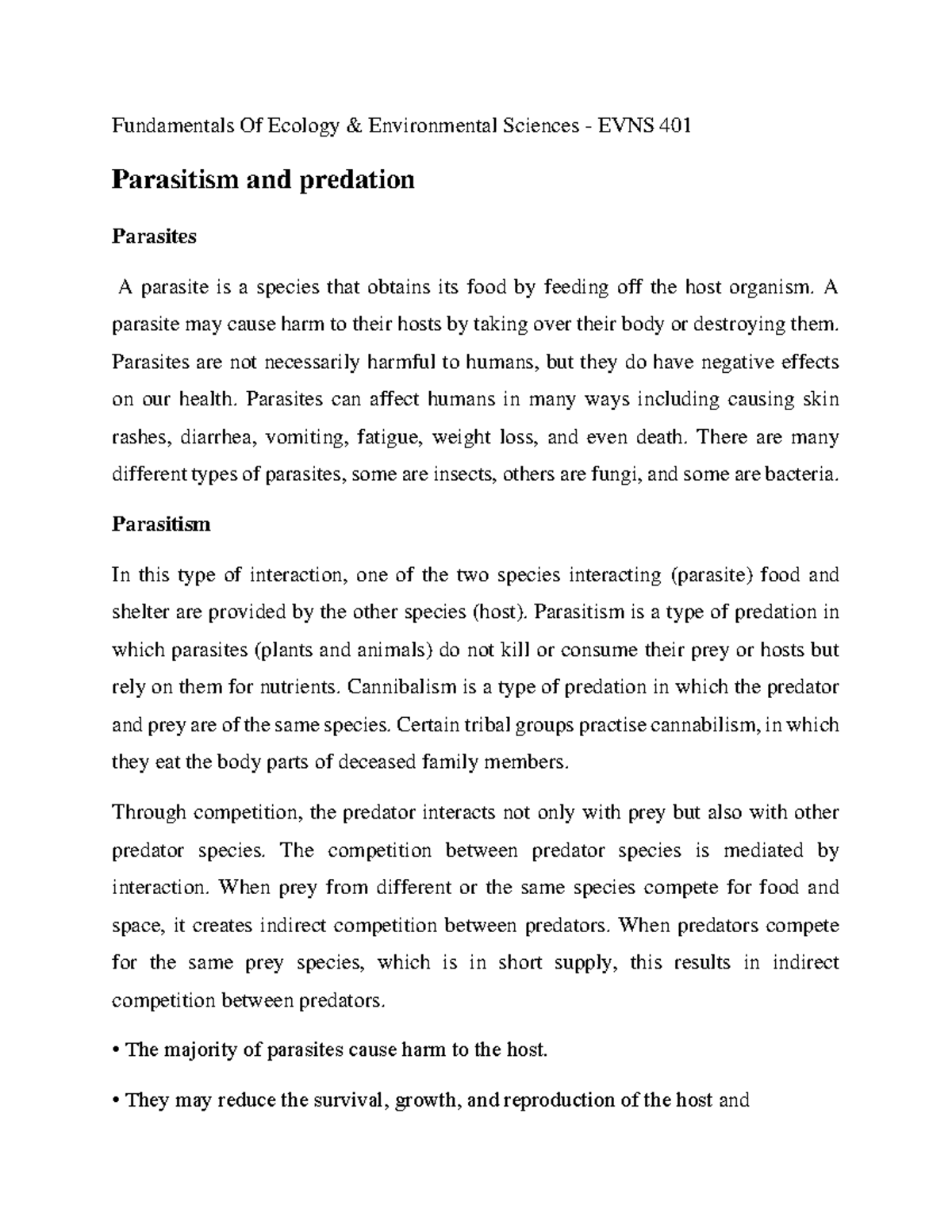 Parasitism and predation - Fundamentals Of Ecology & Environmental ...